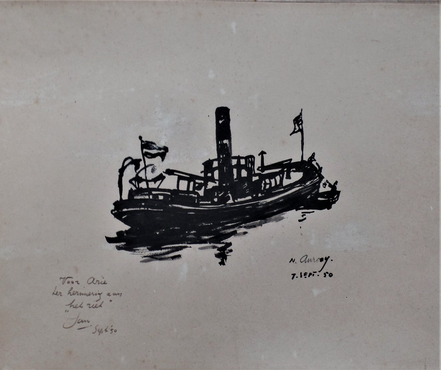 Jan van Anrooy - Sleepboot - Inkt Tekening Verkocht | Kunstveiling.nl
