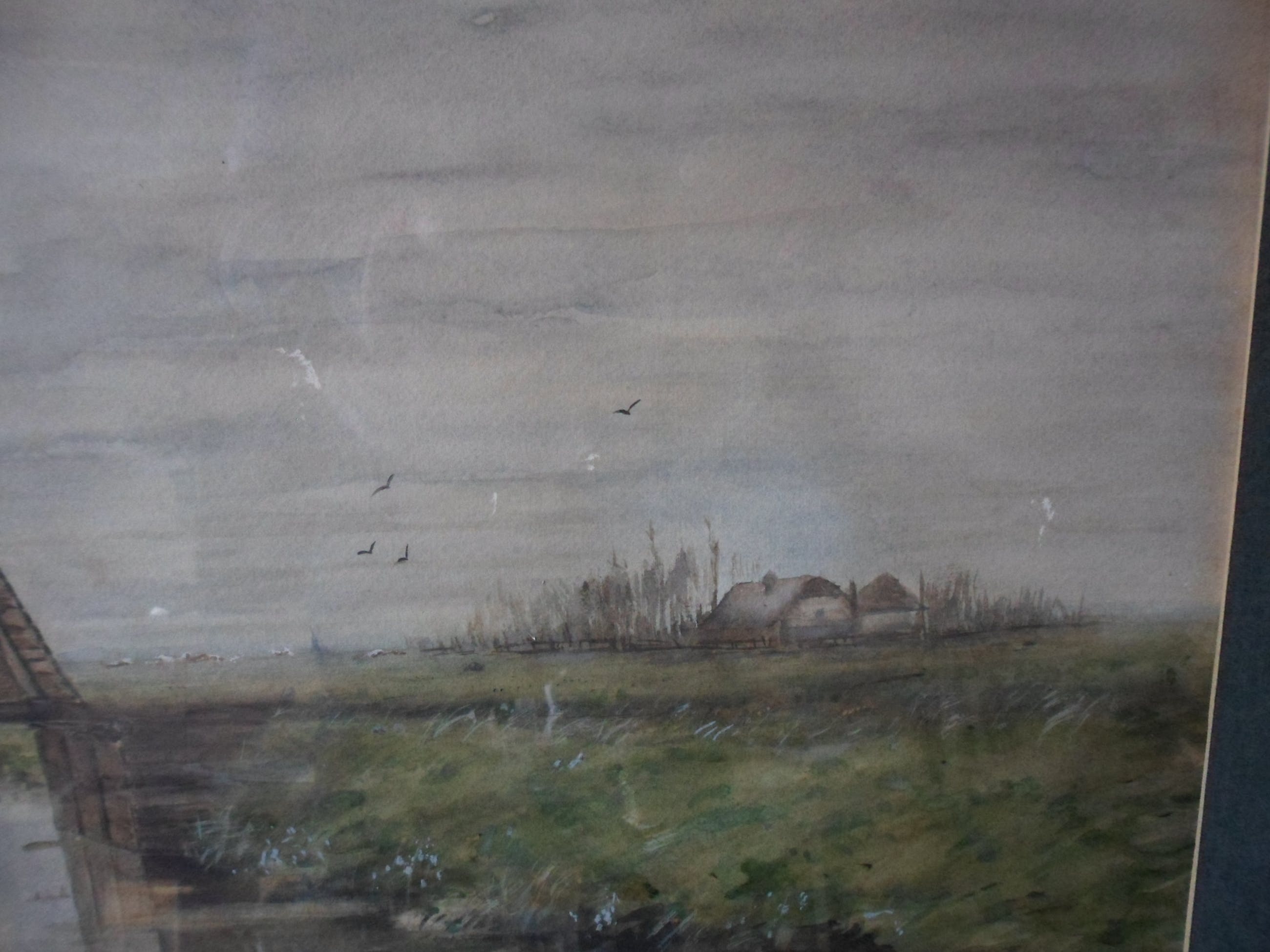 Willem Hendrik Roodhart - Aquarel met een weidelandschap en een ...