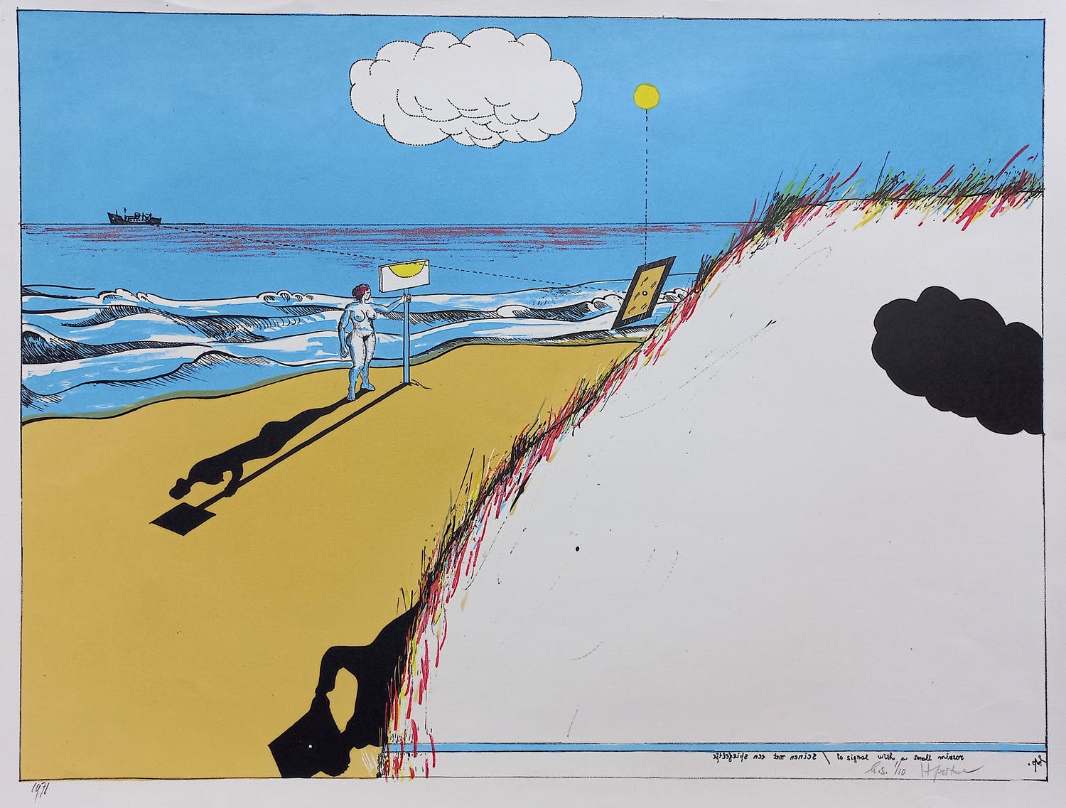 Hannes Postma - Seinen met een spiegeltje, litho Verkocht | Kunstveiling.nl