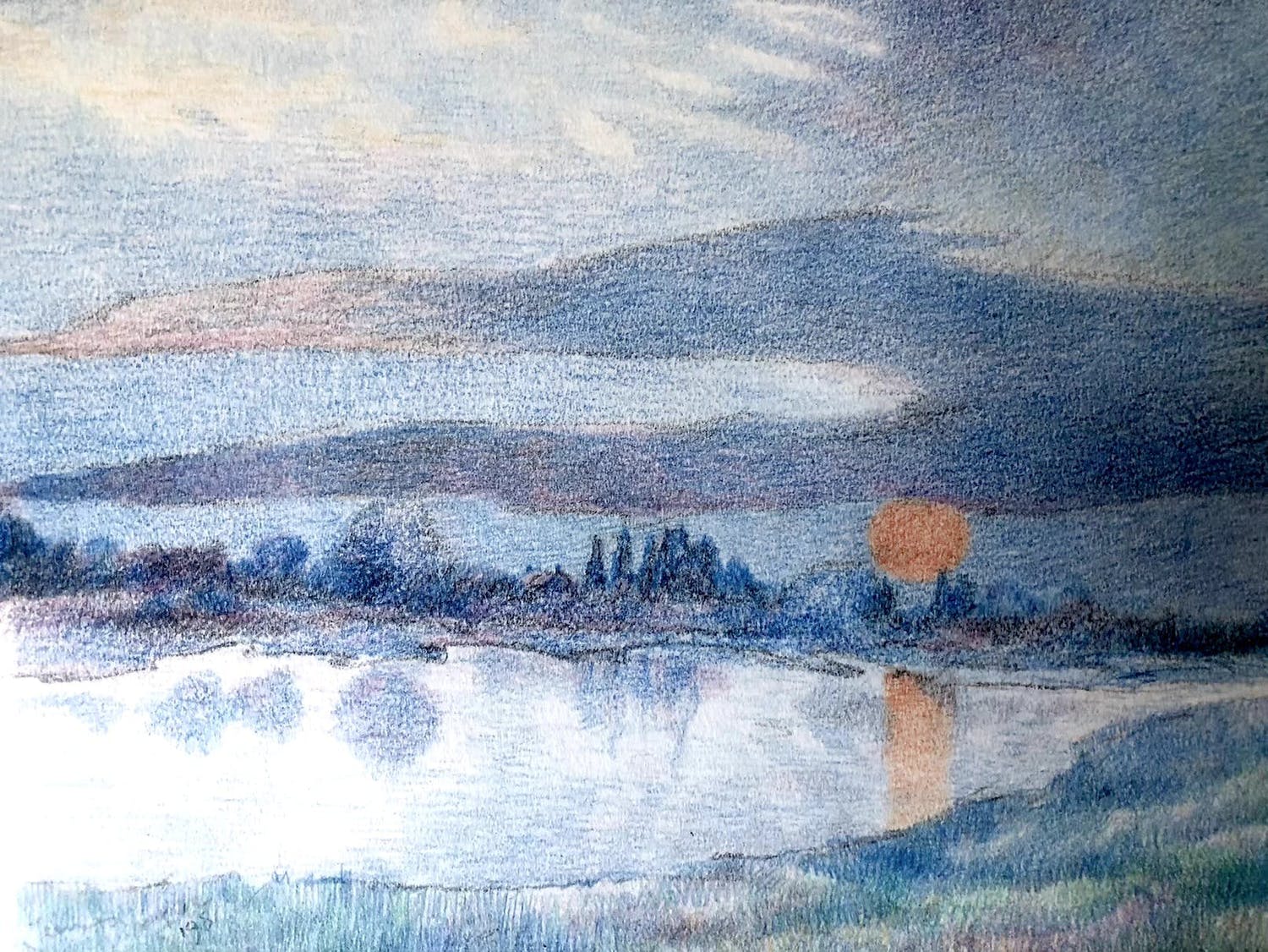 Jan Brugge - IJssellandschap bij zonsondergang zomeravond - Tekening ...