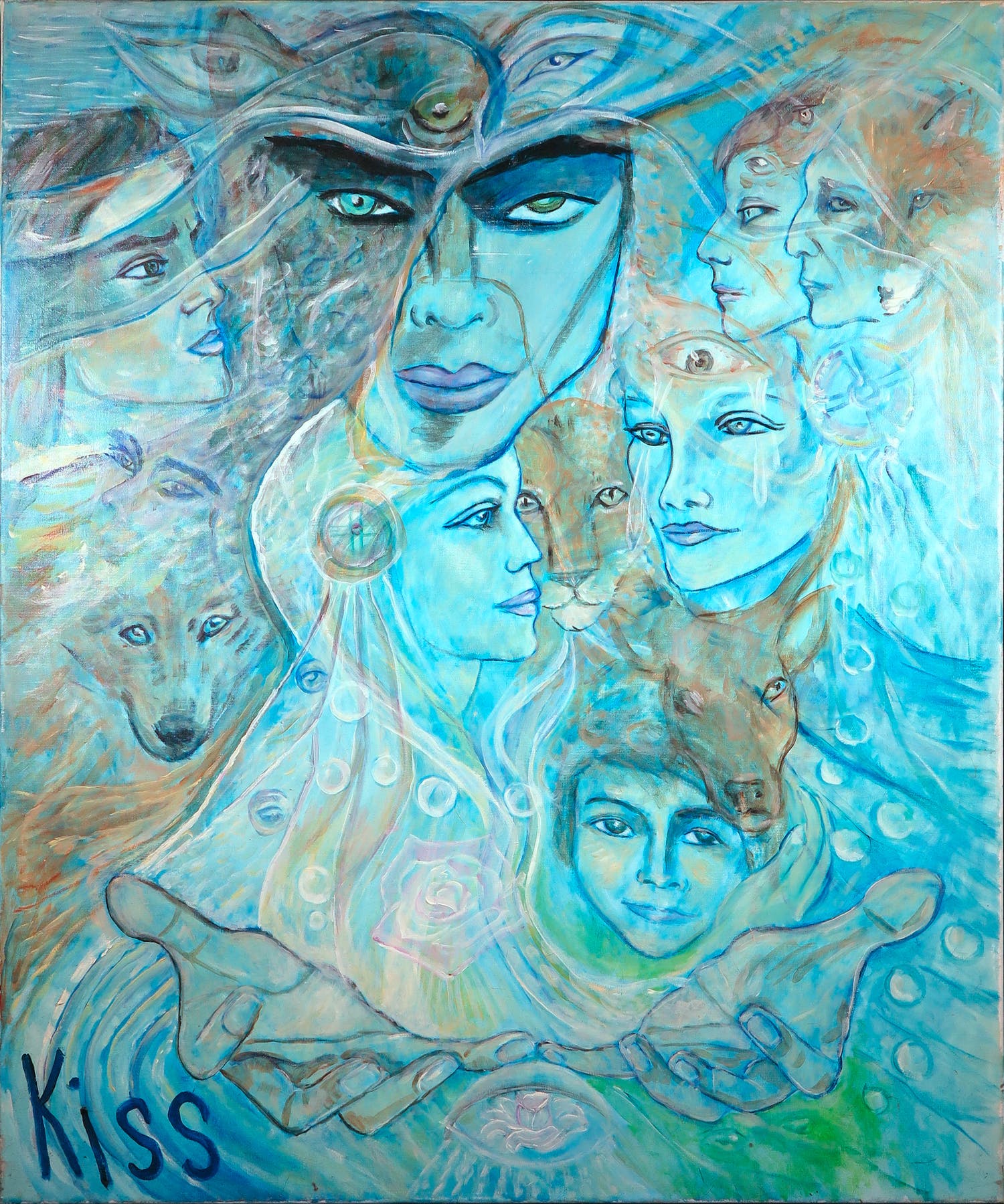 Kiss Riemvis - Olieverf op doek, z.t Dieren en gezichten (Groot ...