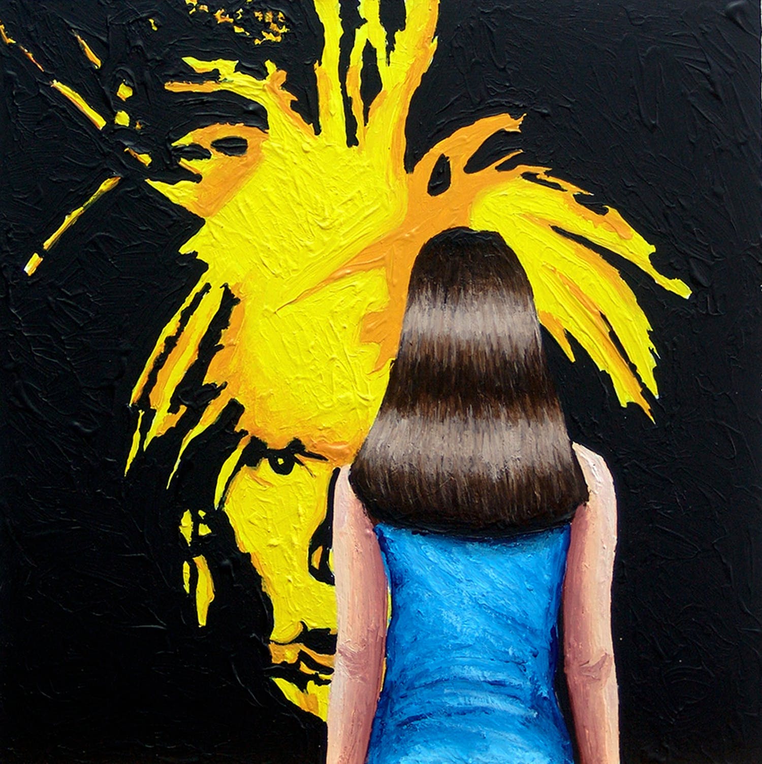 Gerard Boersma - Yellow Andy Warhol (Vrouw kijkend naar zelfportret van ...