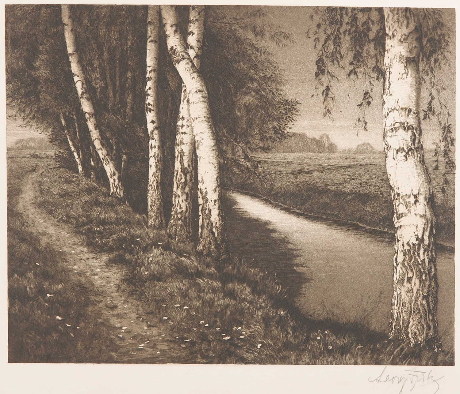 Georg Fritz - Radierung, Landschaft met Birken Verkocht | Kunstveiling.nl