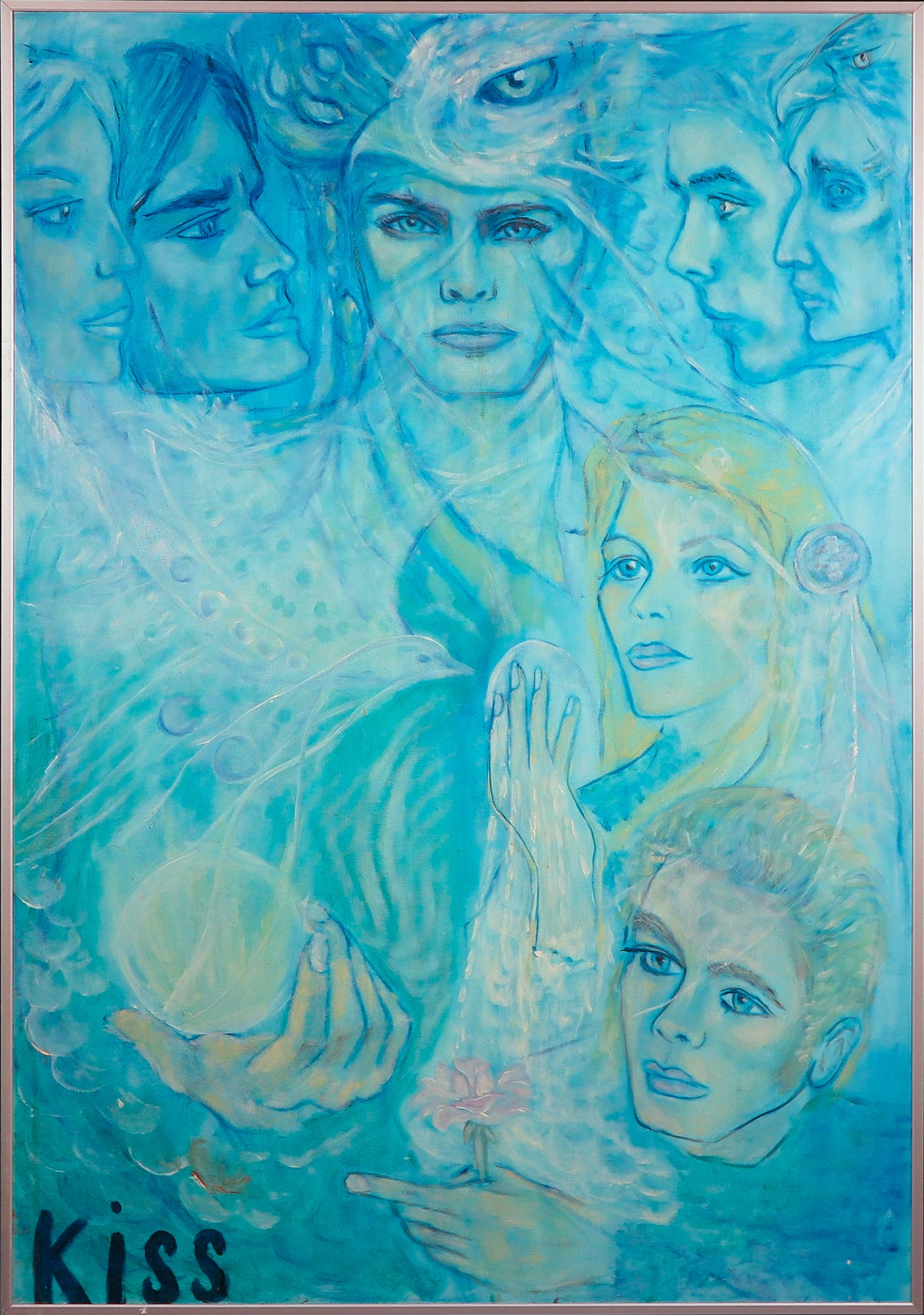 Kiss Riemvis - Olieverf op board, z.t. Fantasy - Ingelijst (Groot ...