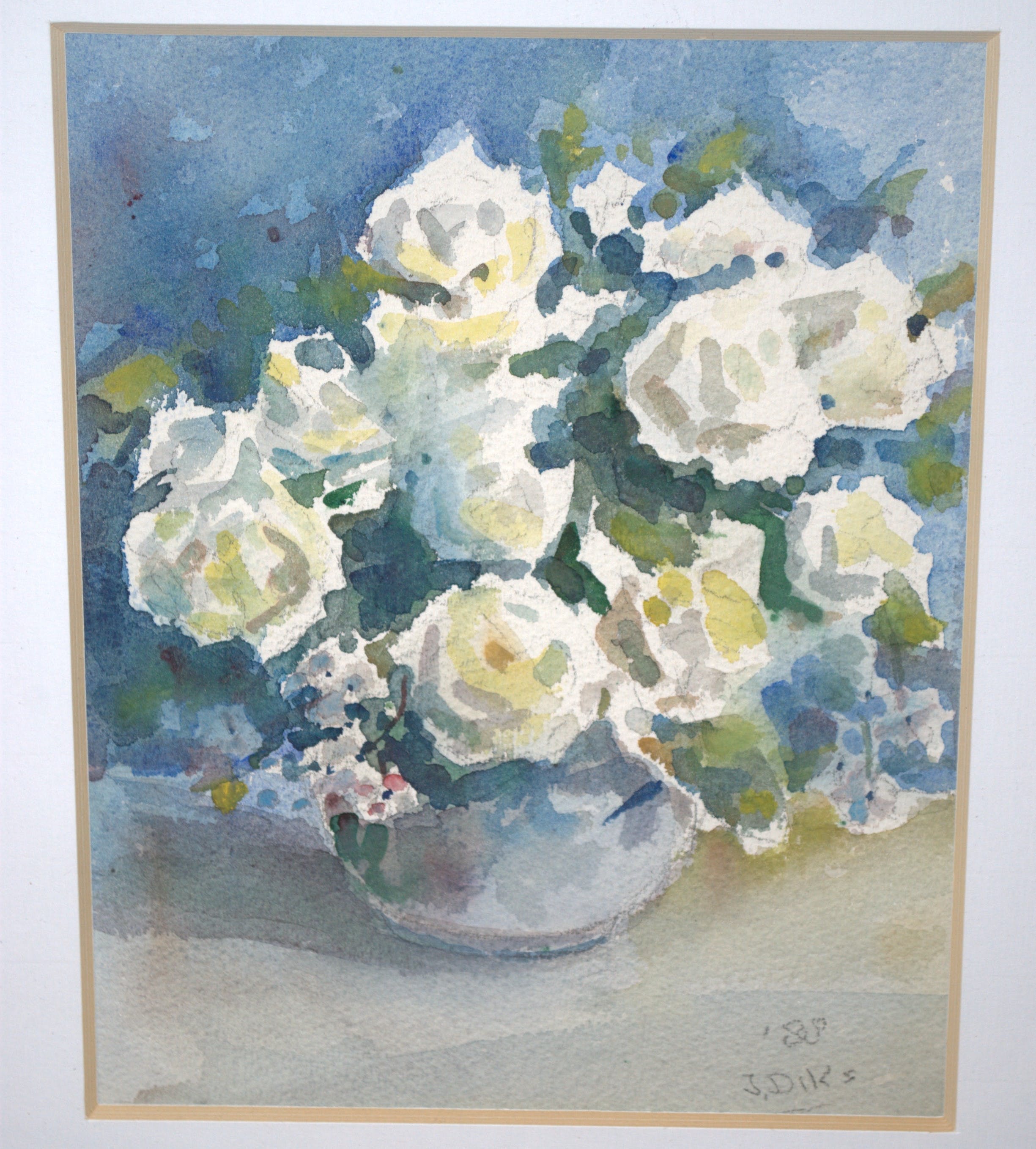 Jo Diks - aquarel witte rozen Verkocht | Kunstveiling.nl