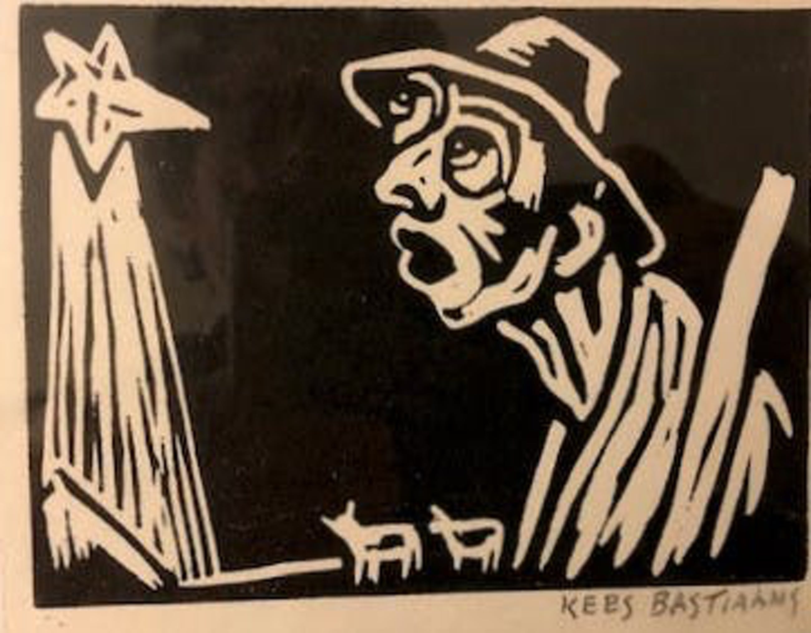 Kees Bastiaans - Kersttafereel Linosnede uit 1973 Verkocht ...