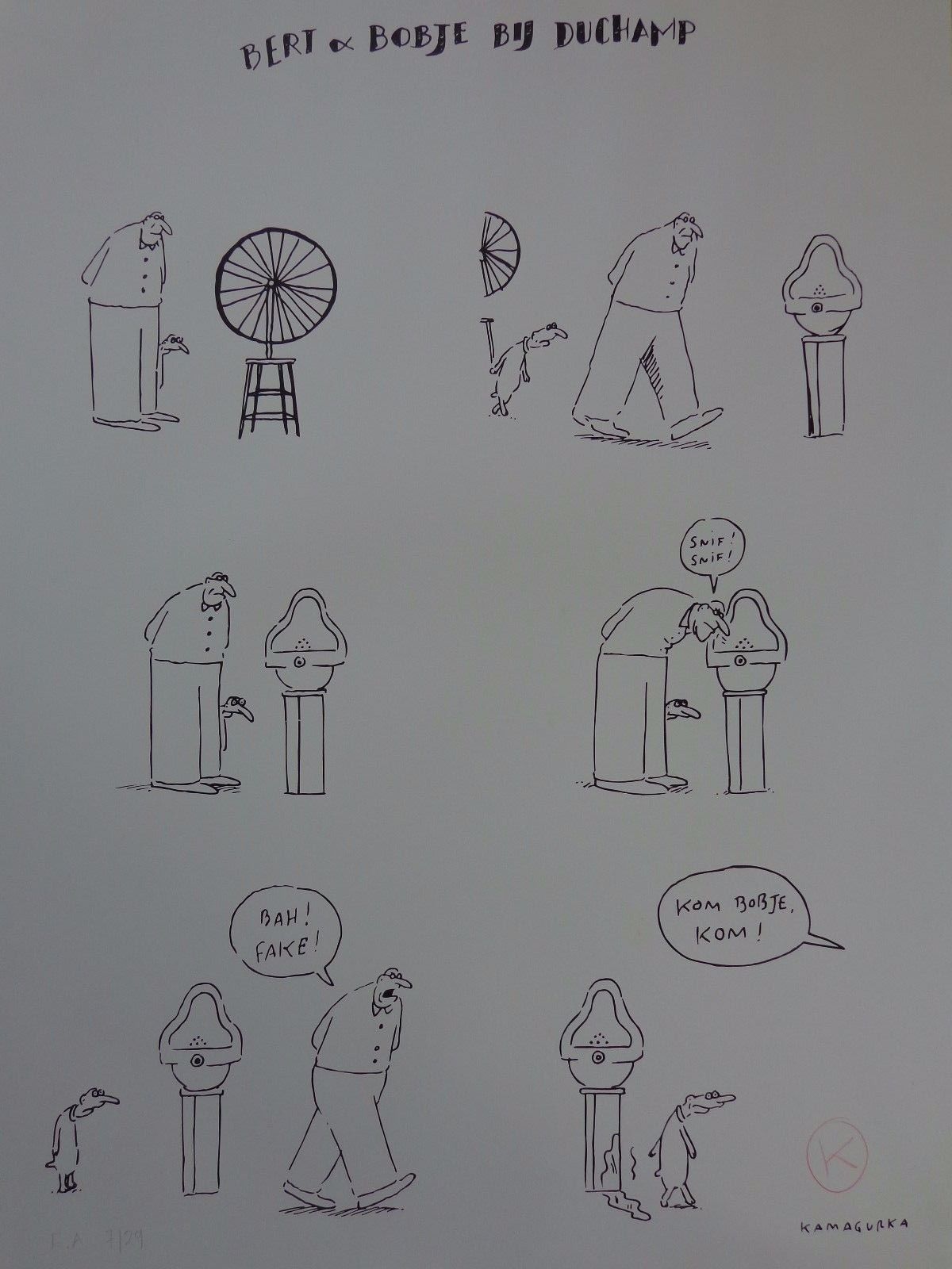 Kamagurka - BERT & BOBJE BIJ DUCHAMP / ZW-W ZEEFDRUK / 100x70cm / SIG ...