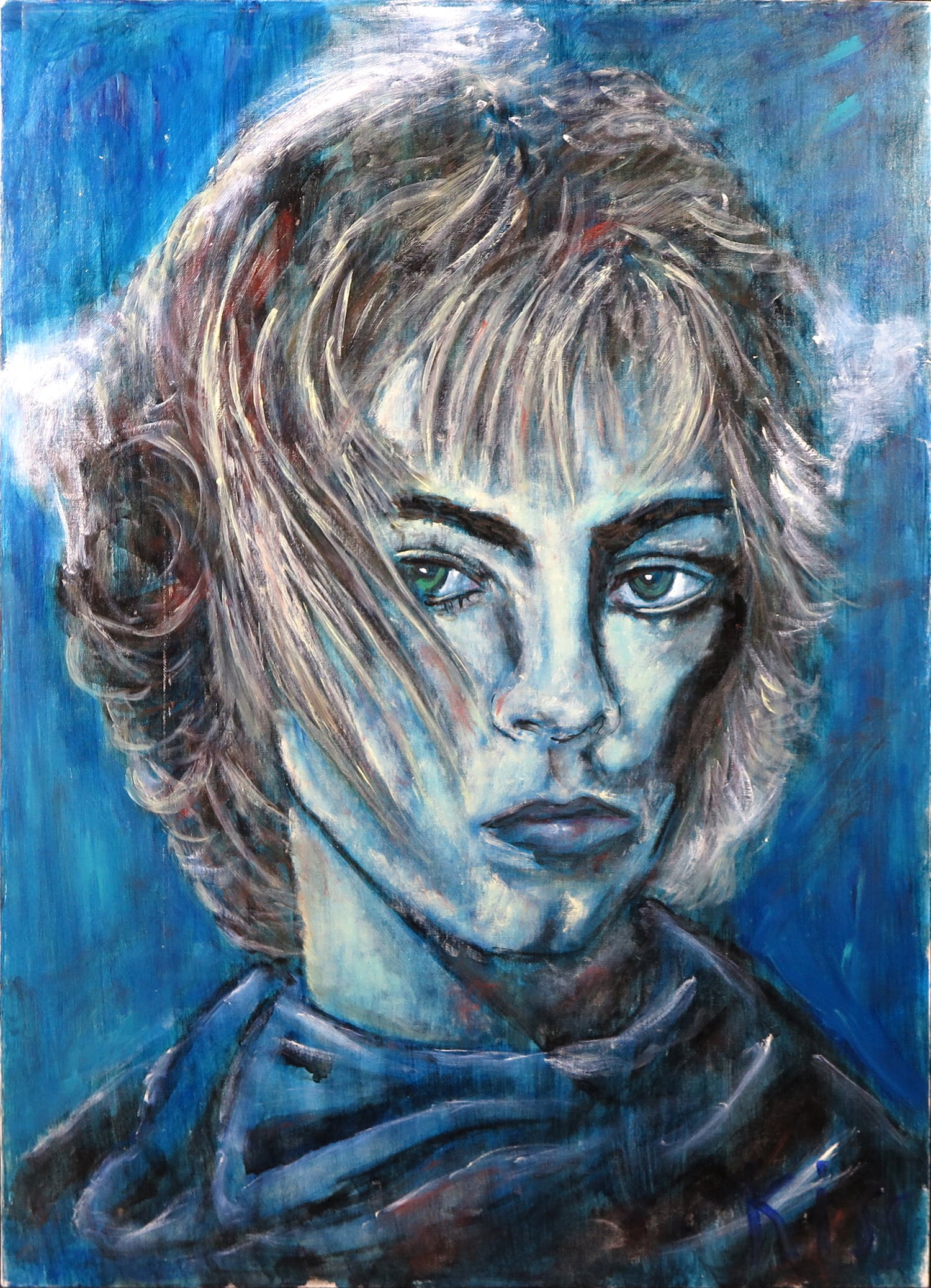 Kiss Riemvis - Olieverf op board, z.t. Portret van een jongeman ...