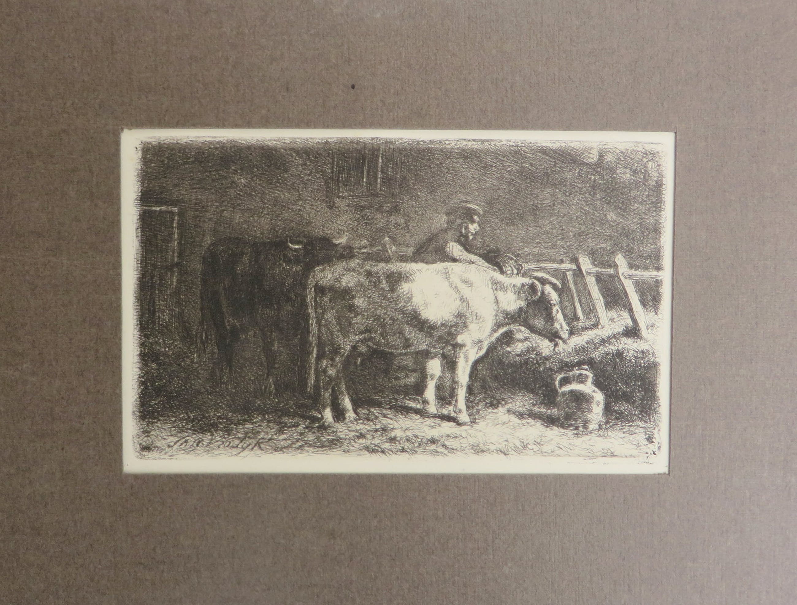 Jan Vrolijk - Boer met koeien in de stal. Verkocht | Kunstveiling.nl