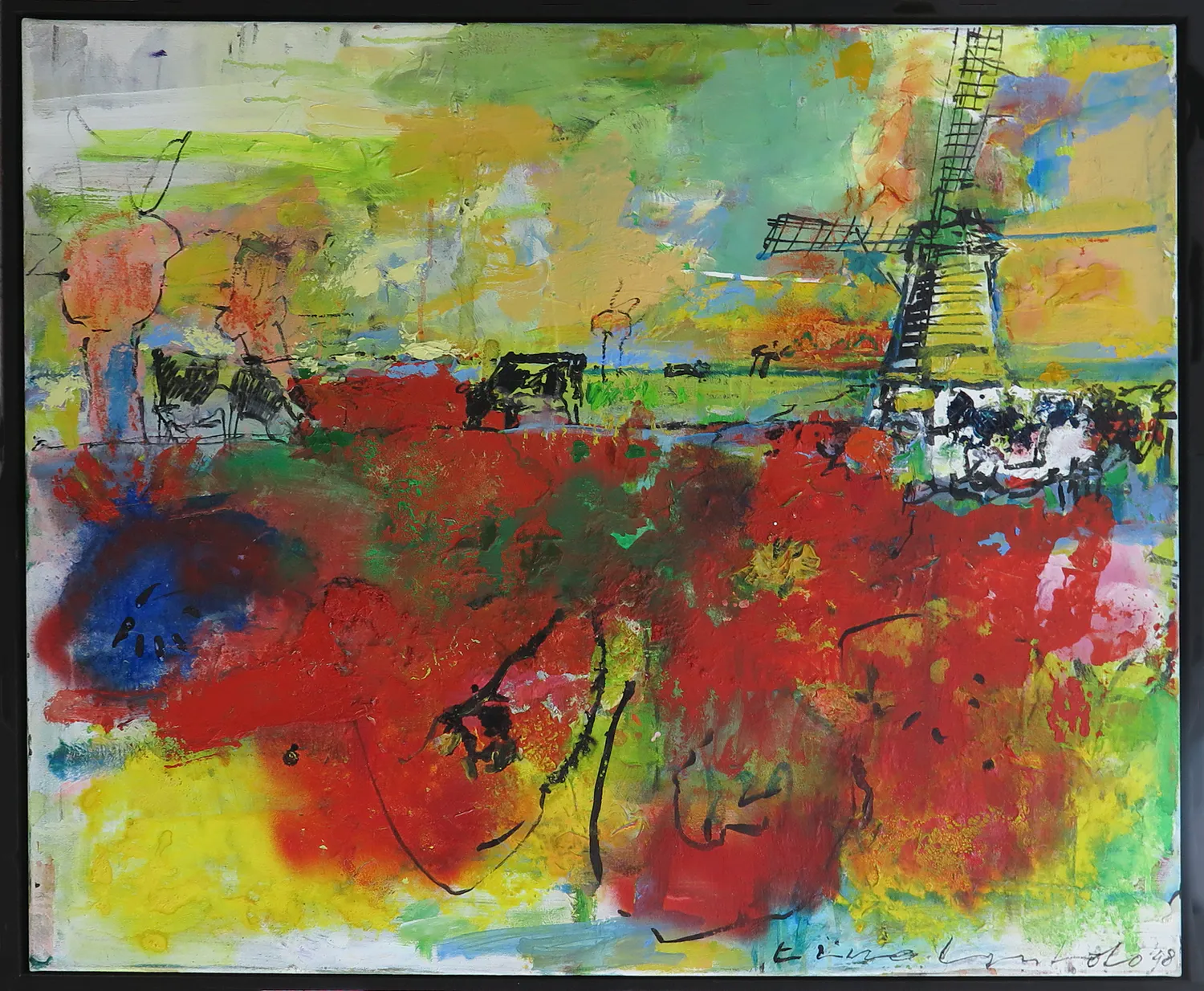 Tino Lintelo - Olieverf op doek, Rood landschap - Ingelijst (Groot) Verkocht | Kunstveiling.nl