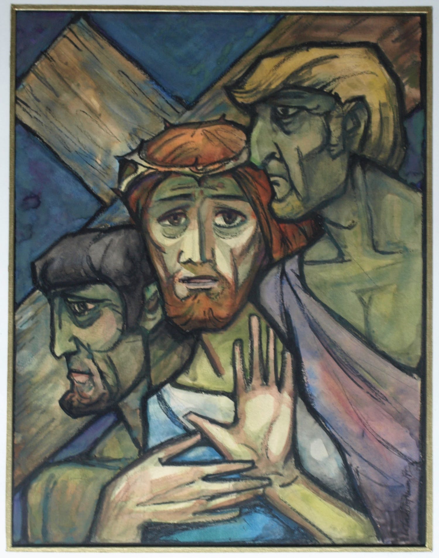 Klaas Pijlman - Tempera , “Jezus en moordenaars” – ingelijst - 1970 ...