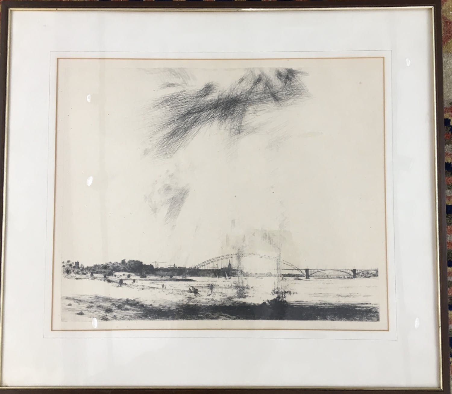 Willem den Ouden - Ets , zicht op brug Nijmegen Verkocht | Kunstveiling.nl