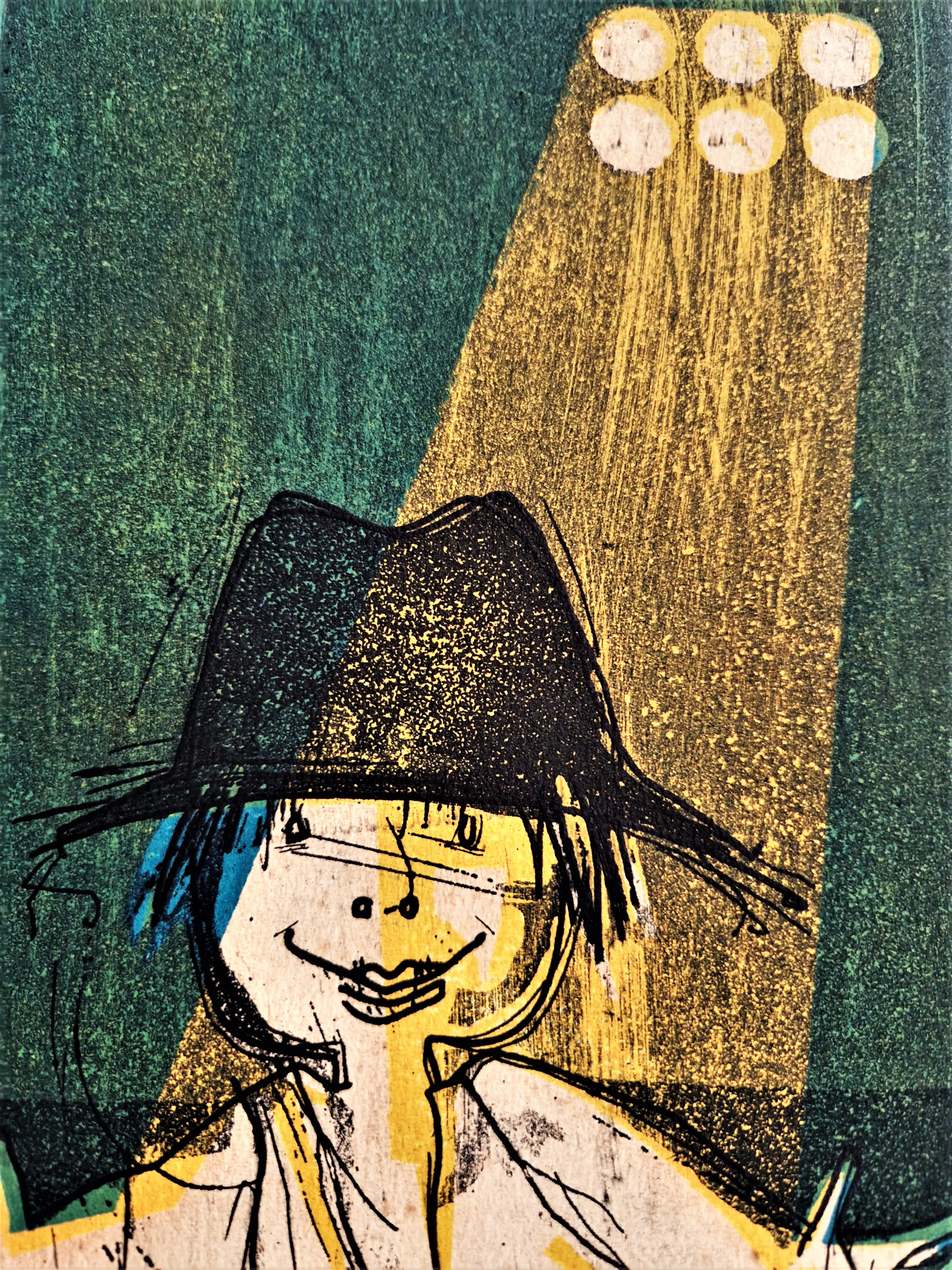 Rob Cox - Leuke handgekleurde Linosnede "kleine Actrice" - 1966 - zeer ...