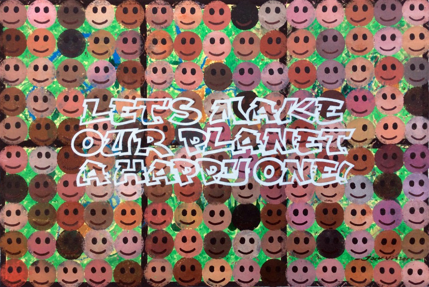 Jack Vissers - Let's Make Our Planet A Happy One! - acryl op papier ...