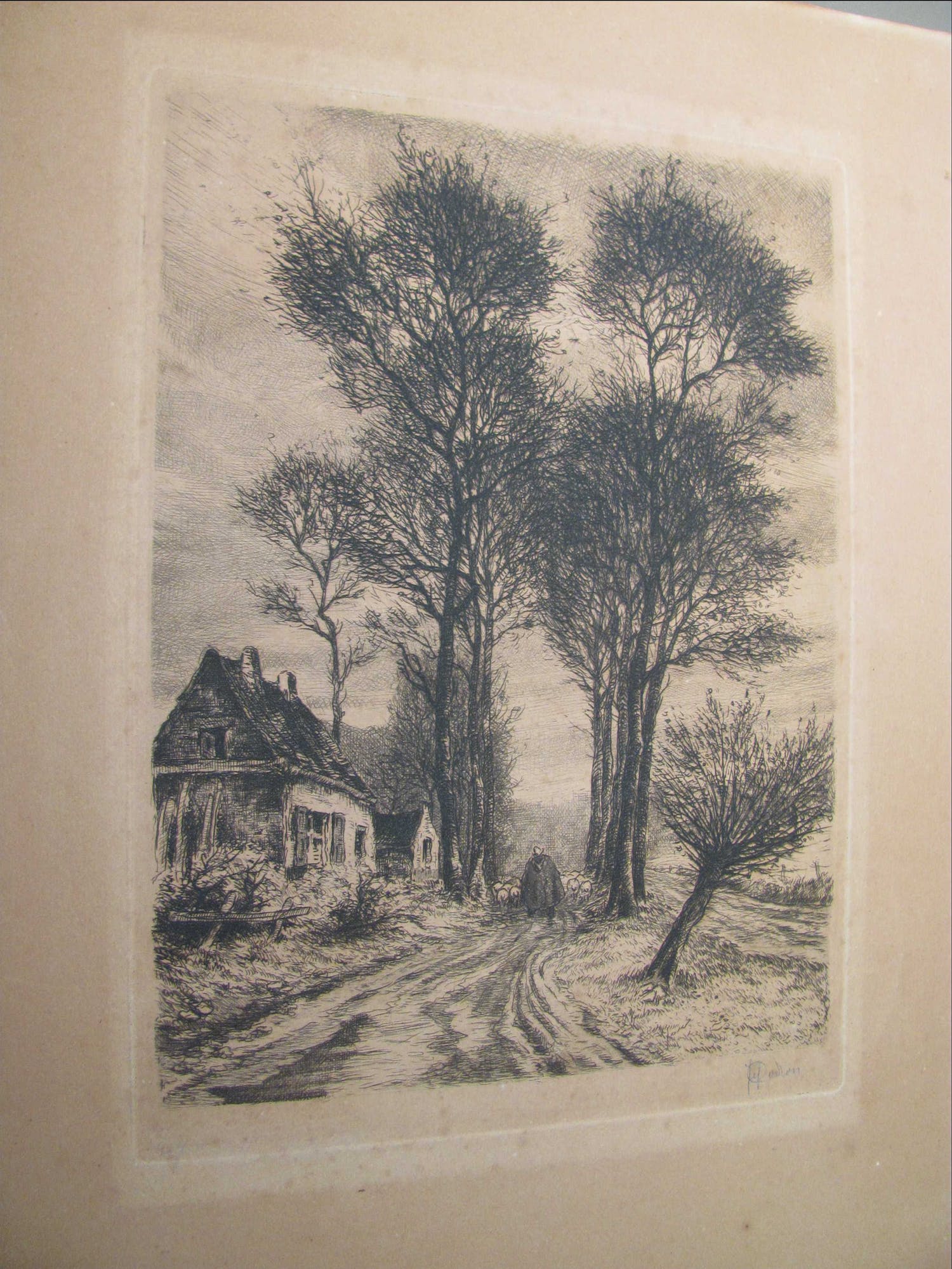 Jef Codron - schaapherder op landweggetje Verkocht | Kunstveiling.nl