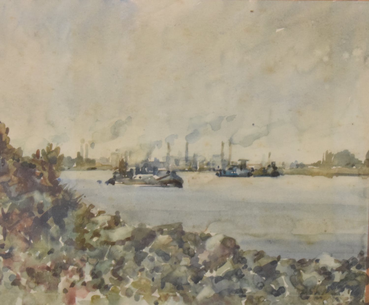 Jan van Geem - Noordzeekanaal bij Buitenhuizen - 1969 - aquarel op ...
