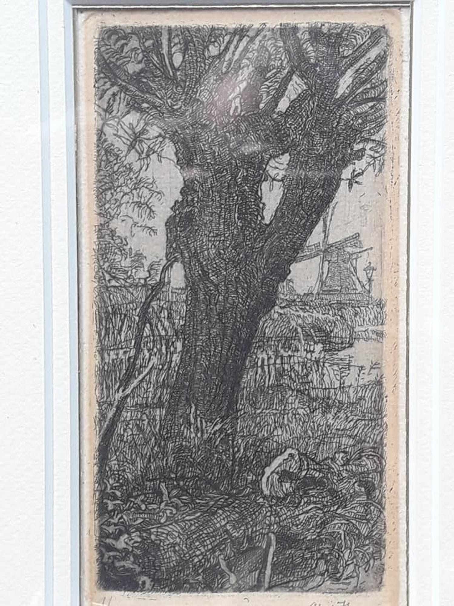 Chris Jansen - Landschap met boom en molen. Verkocht | Kunstveiling.nl