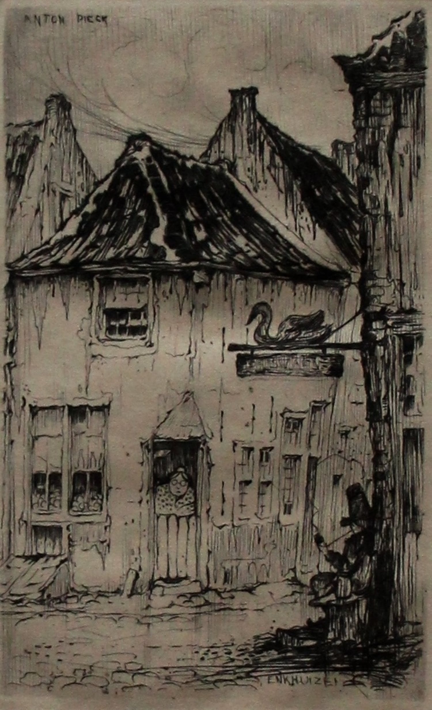 Anton Pieck - Ets: Huisje te Enkhuizen Verkocht | Kunstveiling.nl