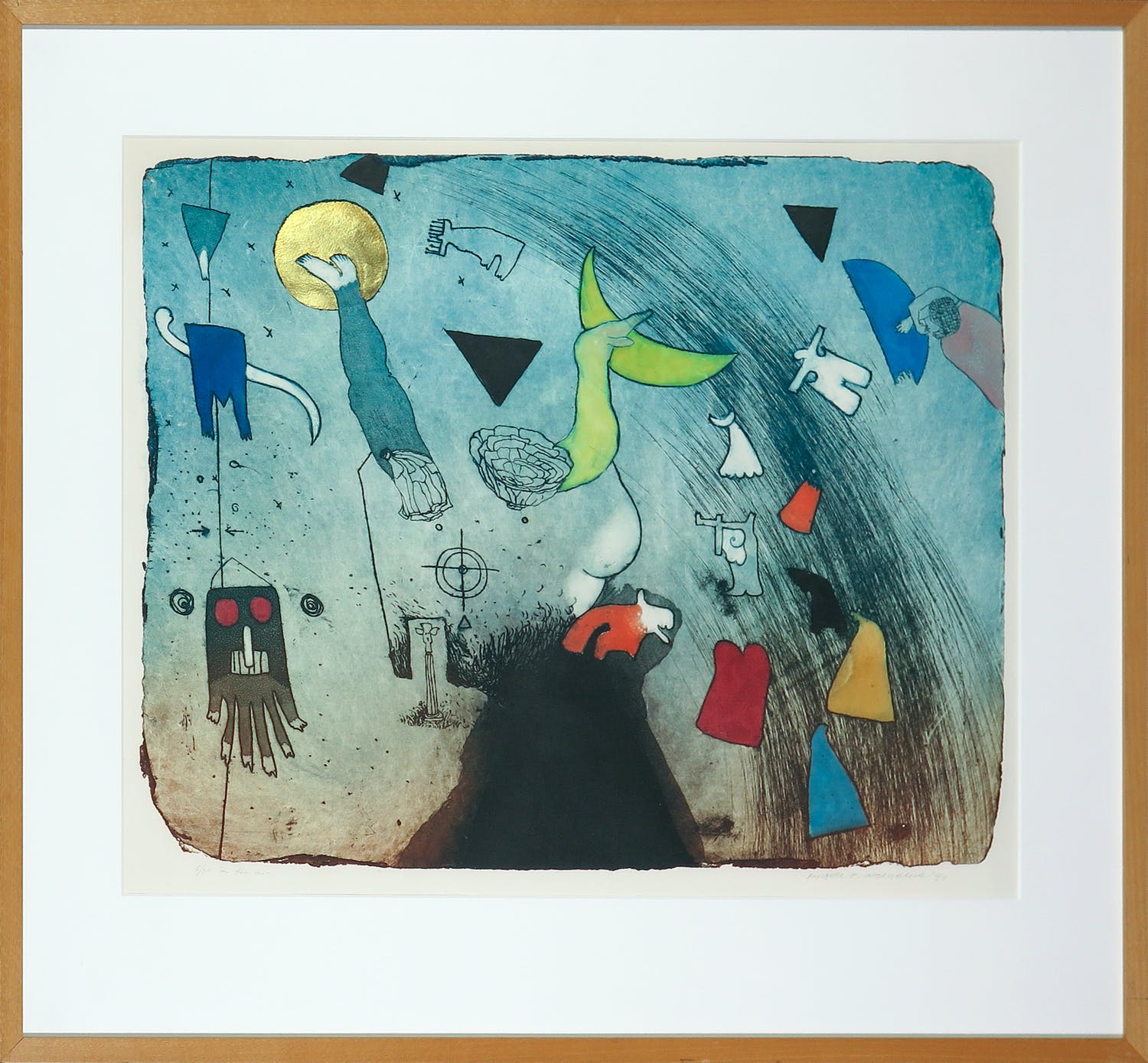 Michel van Overbeeke - Kleurenets met bladgoud, In the air - Ingelijst ...