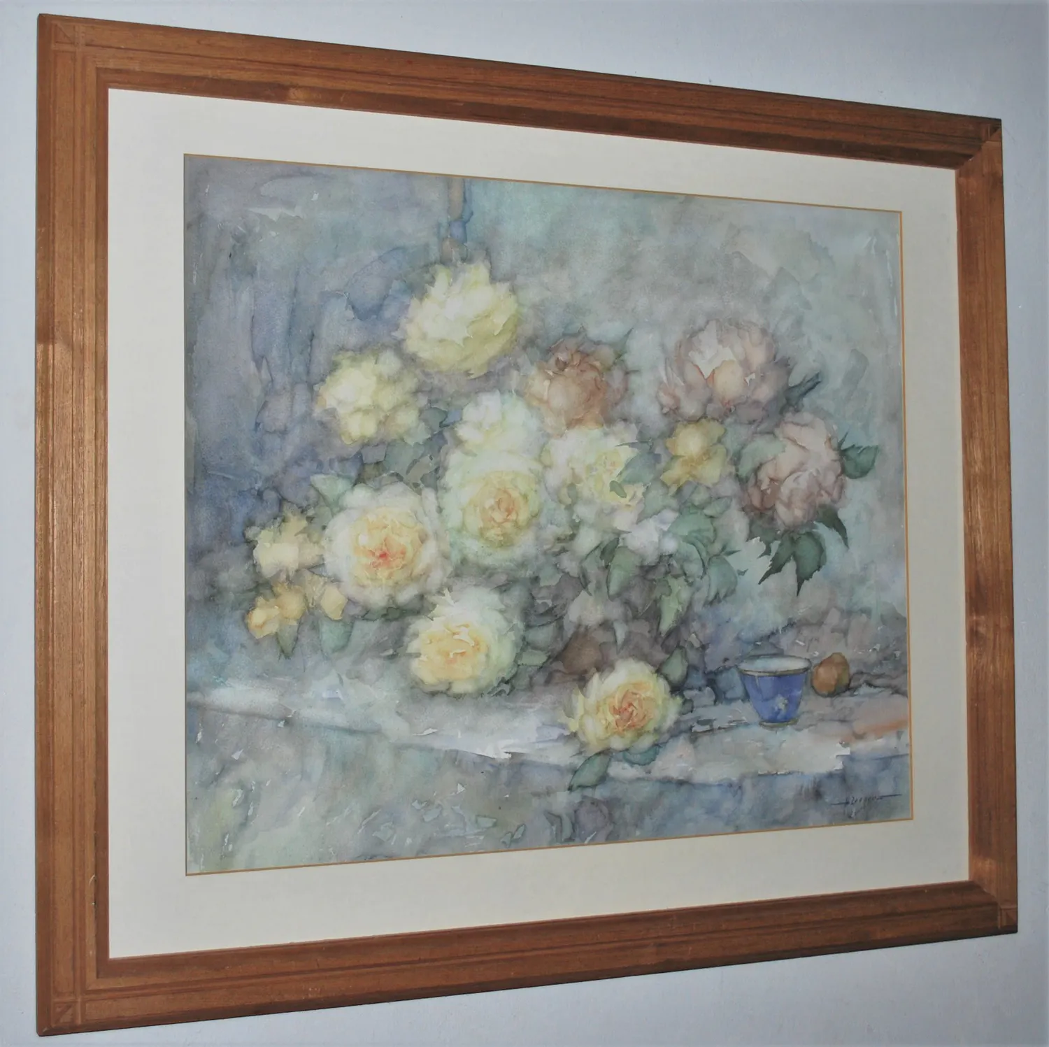 Harry Zeegers - groot bloemstilleven in een handgemaakte hardhouten ...