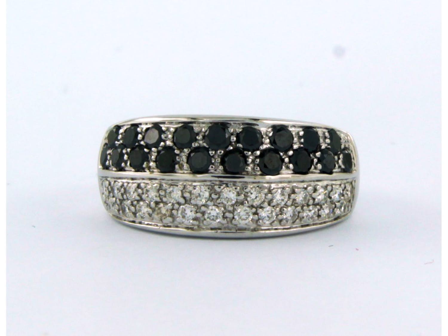 18k witgouden ring met zwarte en witte briljant geslepen diamant 0.50ct ...
