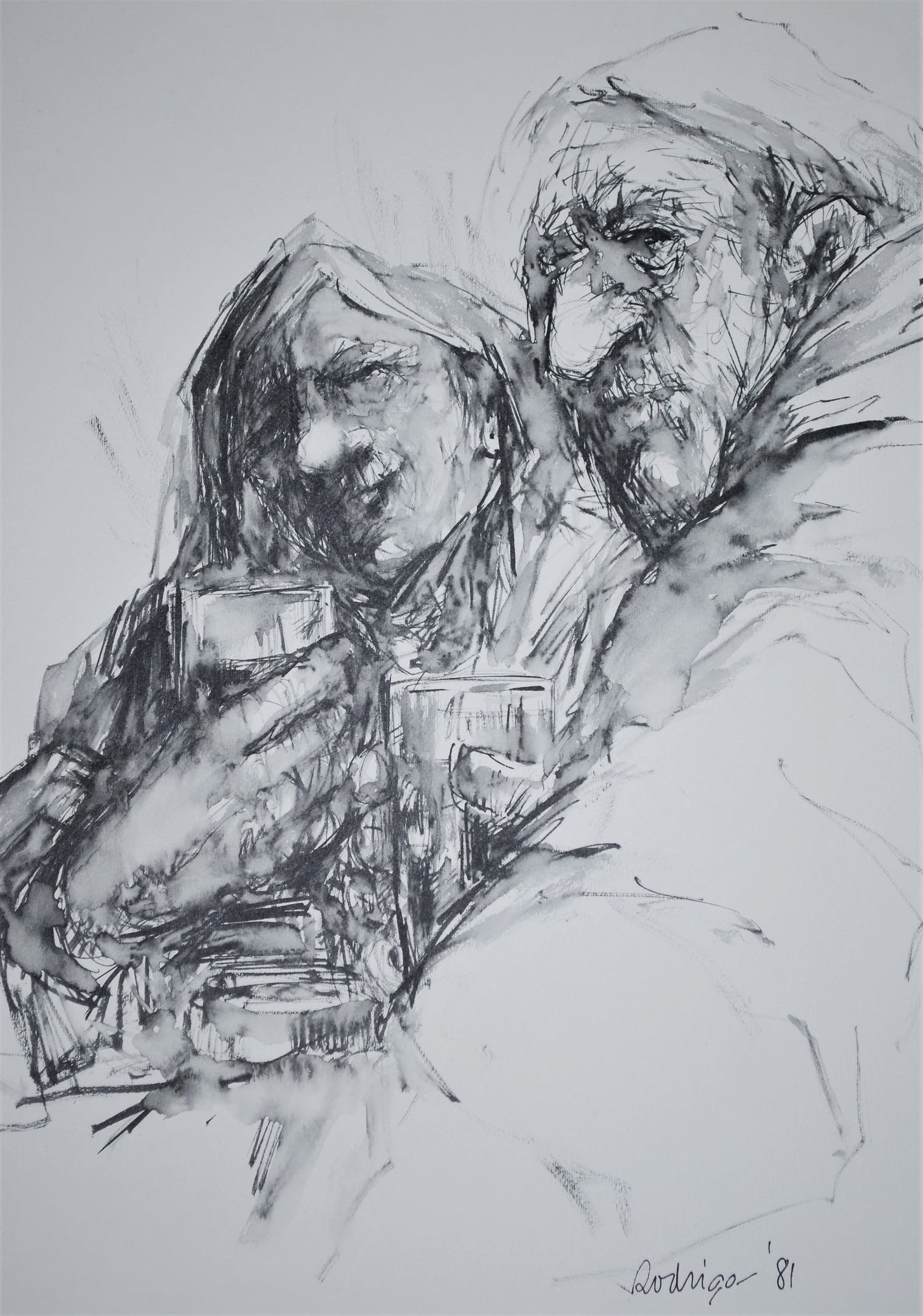 Jan Rodrigo - Twee drinkende mannen, 1981. Verkocht | Kunstveiling.nl