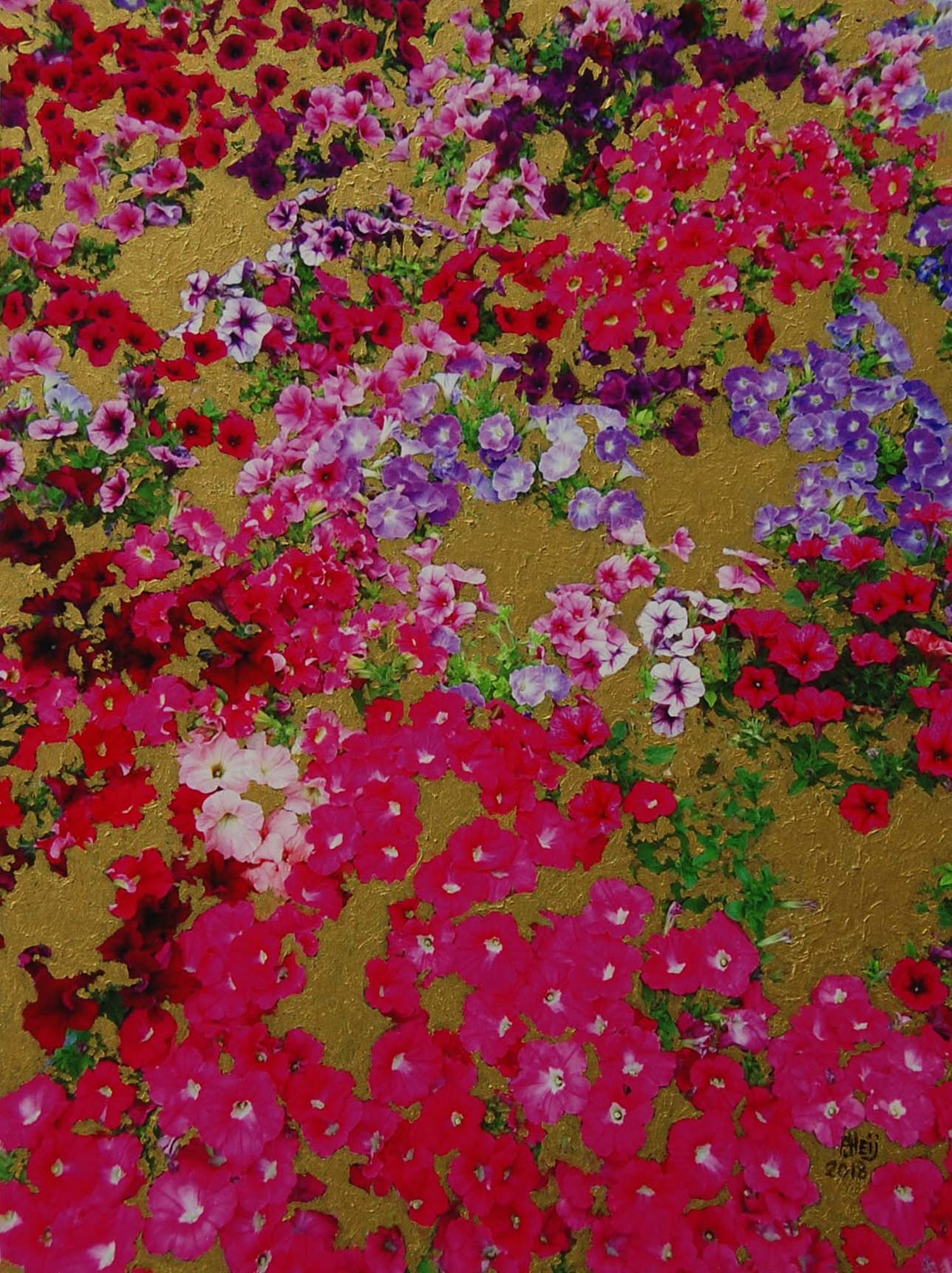 Peter Heij - Petunia's (1) (alu dibond) Verkocht | Kunstveiling.nl