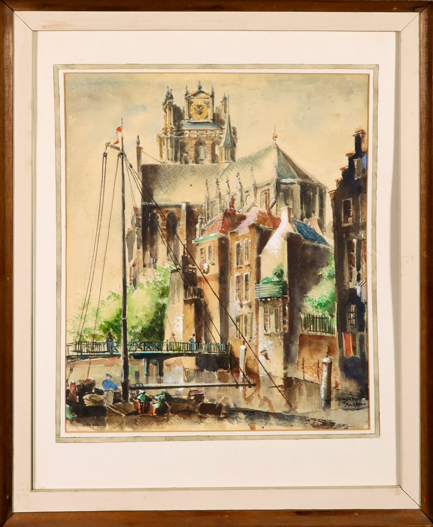 Rein Snapper - Aquarel, Dordrecht - Ingelijst Verkocht | Kunstveiling.nl