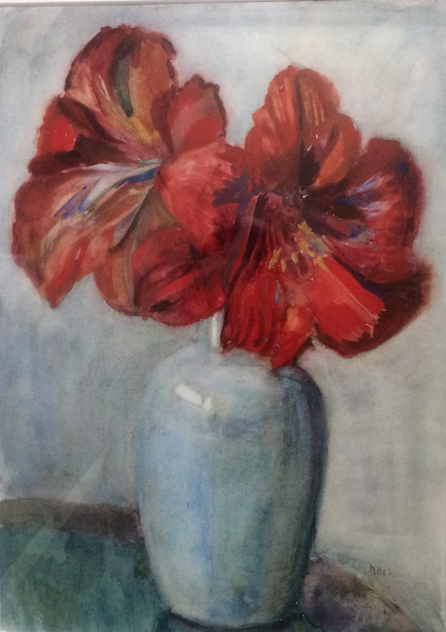 Rudolf de Bruyn Ouboter - Stilleven met twee rode amaryllis bloemen in een vaas 1932 Verkocht ...
