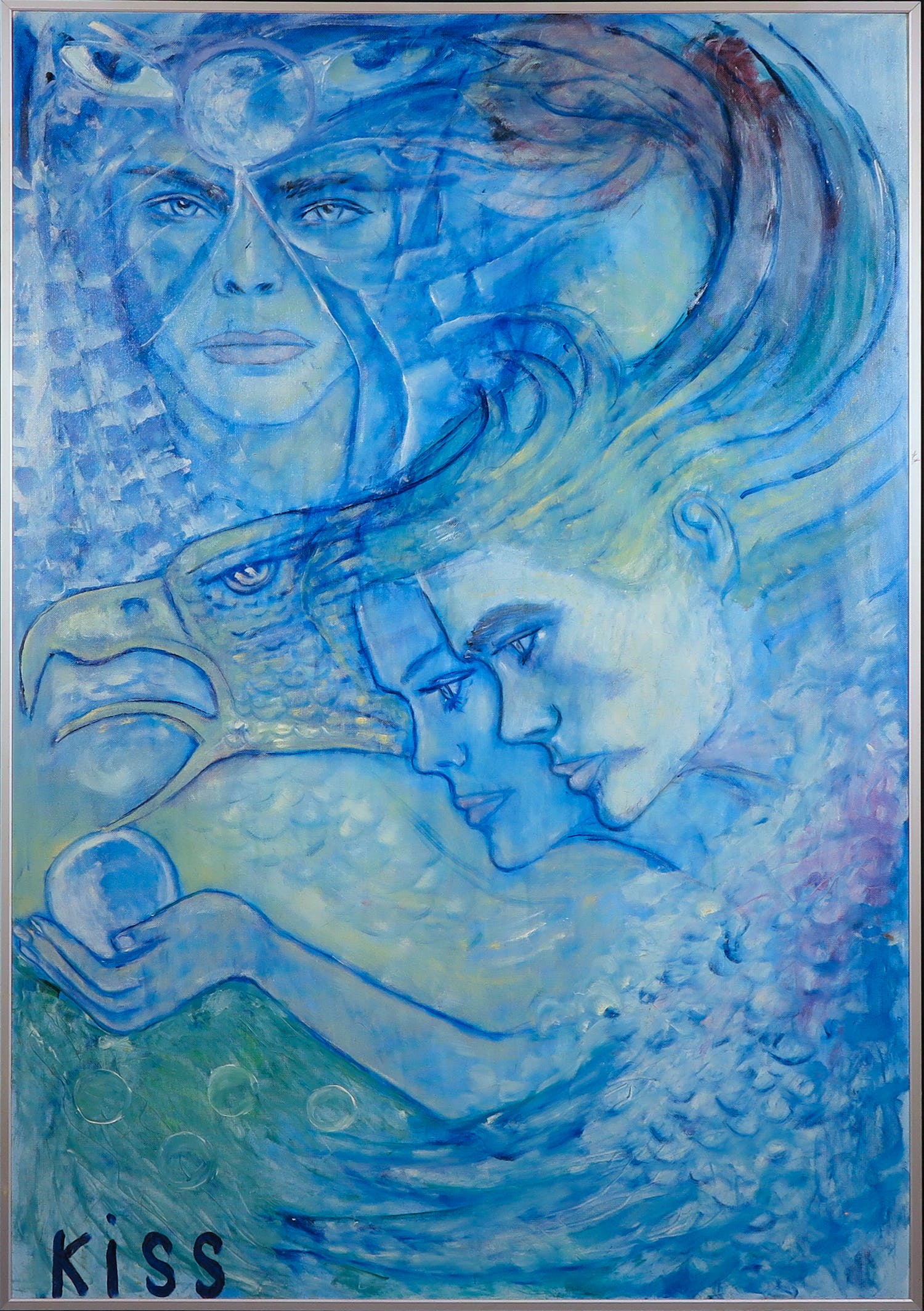 Kiss Riemvis - Olieverf op board, z.t. Fantasy adelaar- Ingelijst ...