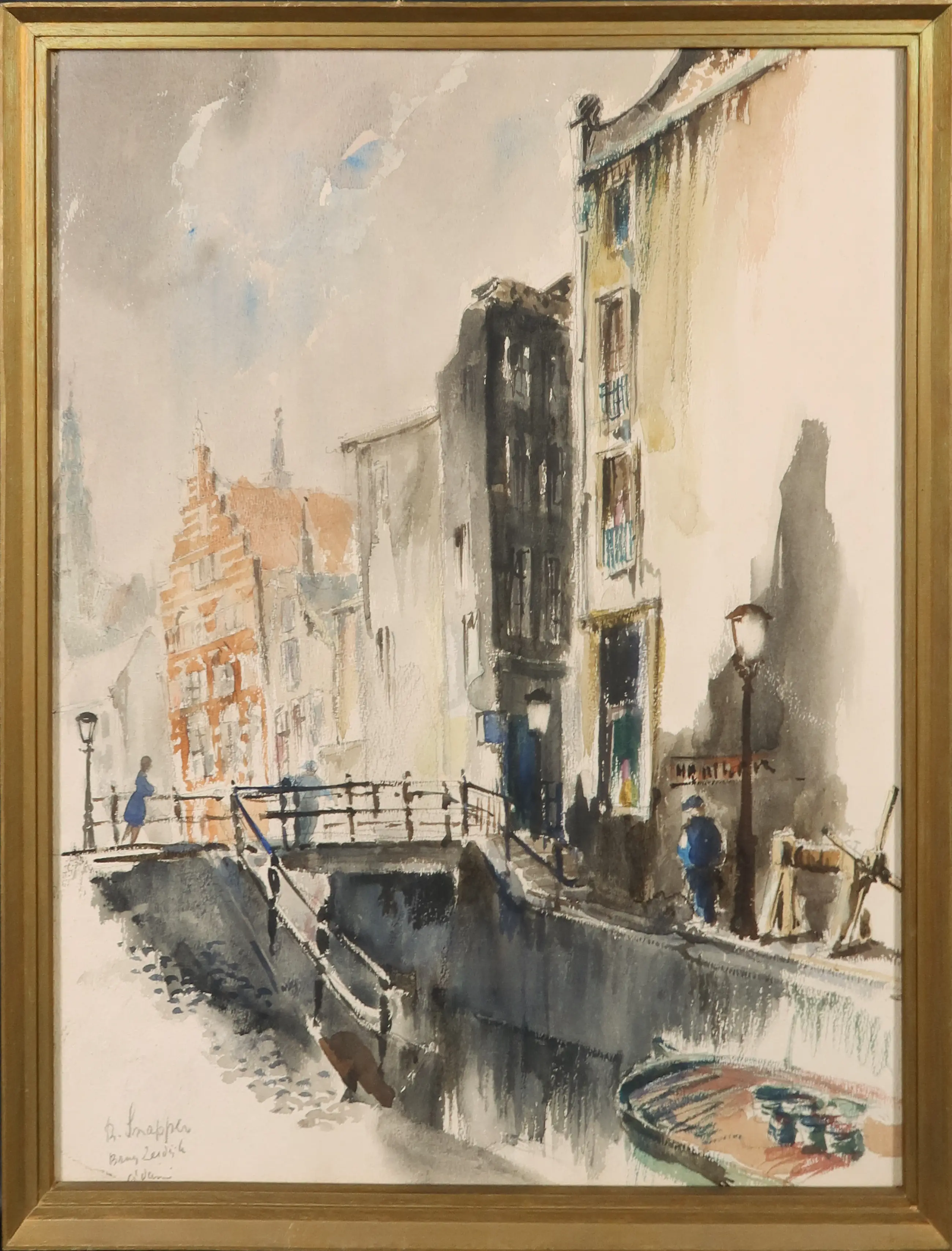Rein Snapper - Aquarel, Brug bij de Zeedijk Amsterdam - Ingelijst ...