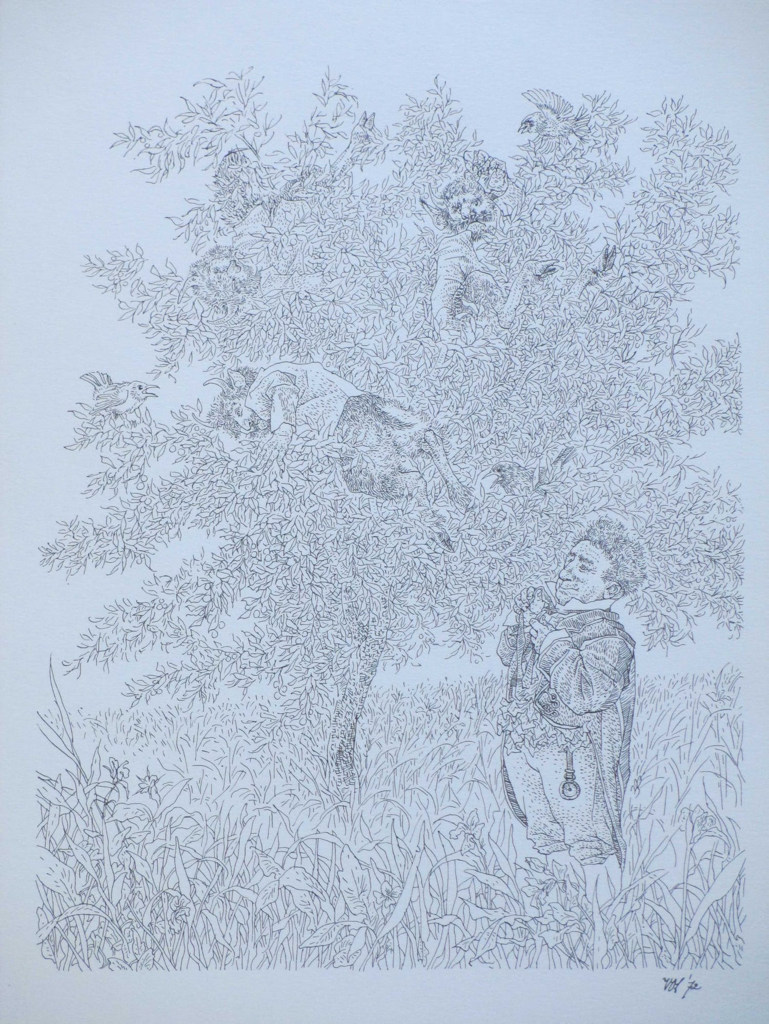 Peter Vos - Zelfportret voor Beestenboom - Litho Verkocht | Kunstveiling.nl