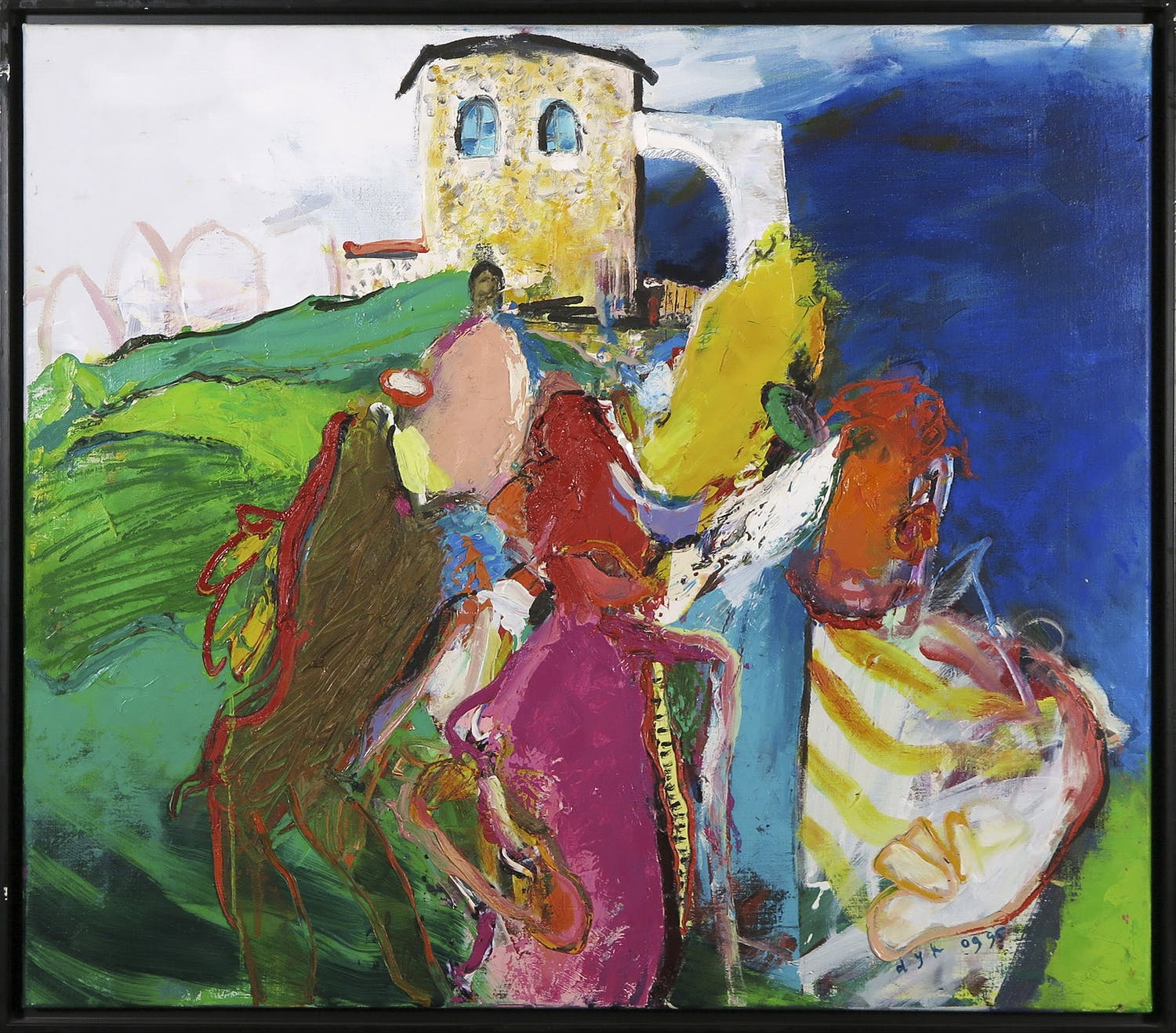 Martin van Dijk - Olie en acryl op doek, Umbrisch landschap - Ingelijst ...