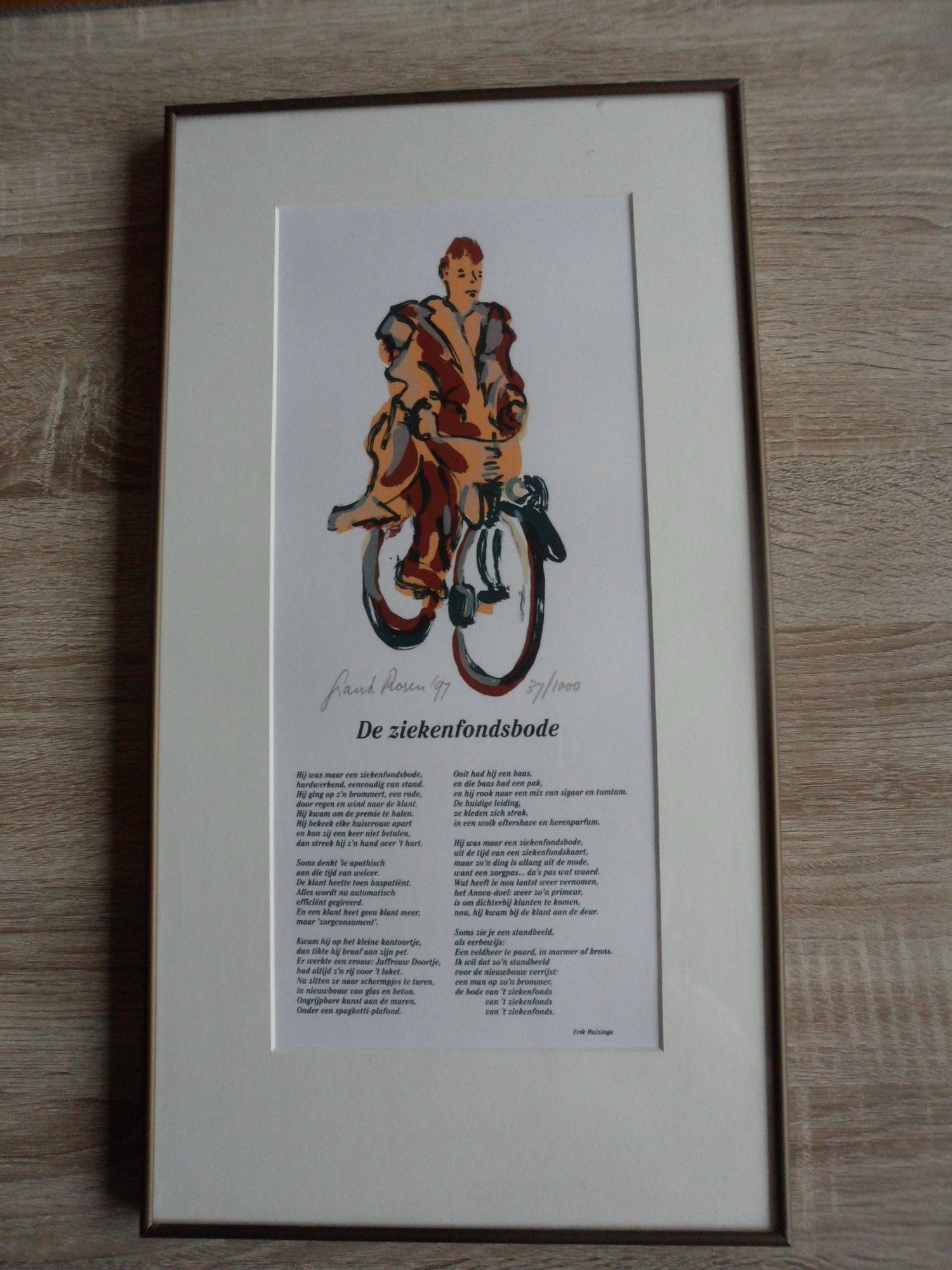 Frank Rosen - Zeefdruk. titel, De ziekenfondsbode, met gedicht van Erik ...