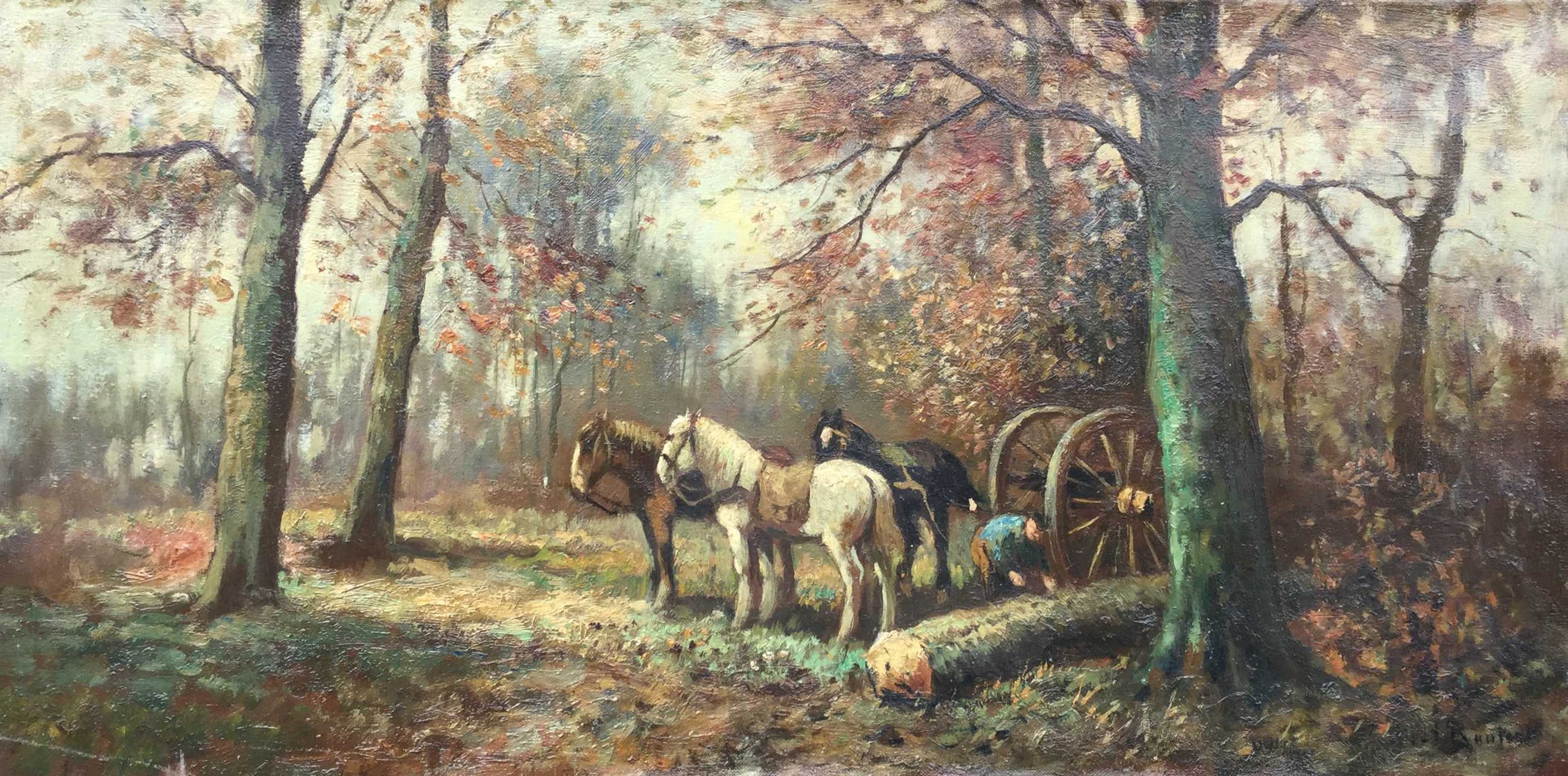 Piet Bouter - C3968 - Sleeppaarden in het bos Verkocht | Kunstveiling.nl