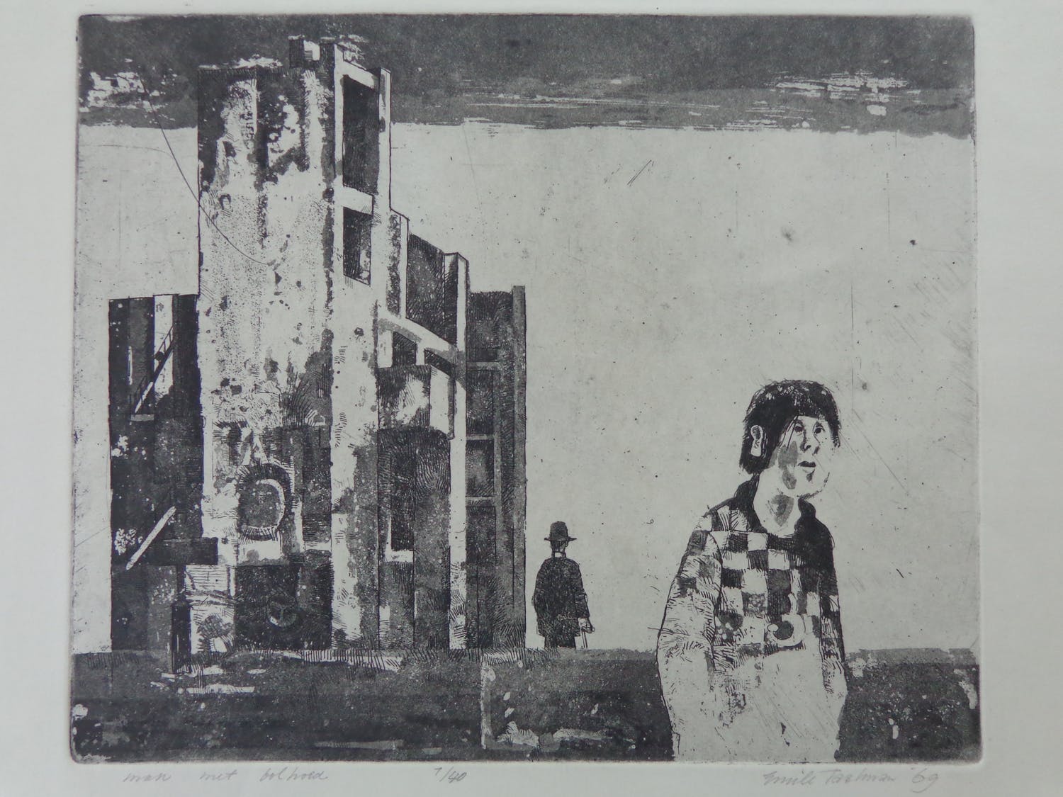 Emile Taalman - MAN MET BOLHOED / ZW-W ETS / 37x53cm / SIG / 1969 ...
