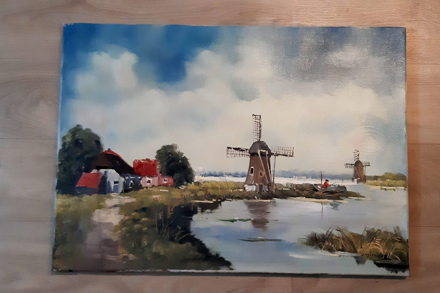 Jan Kelderman - Molen gezicht met visserman Verkocht | Kunstveiling.nl