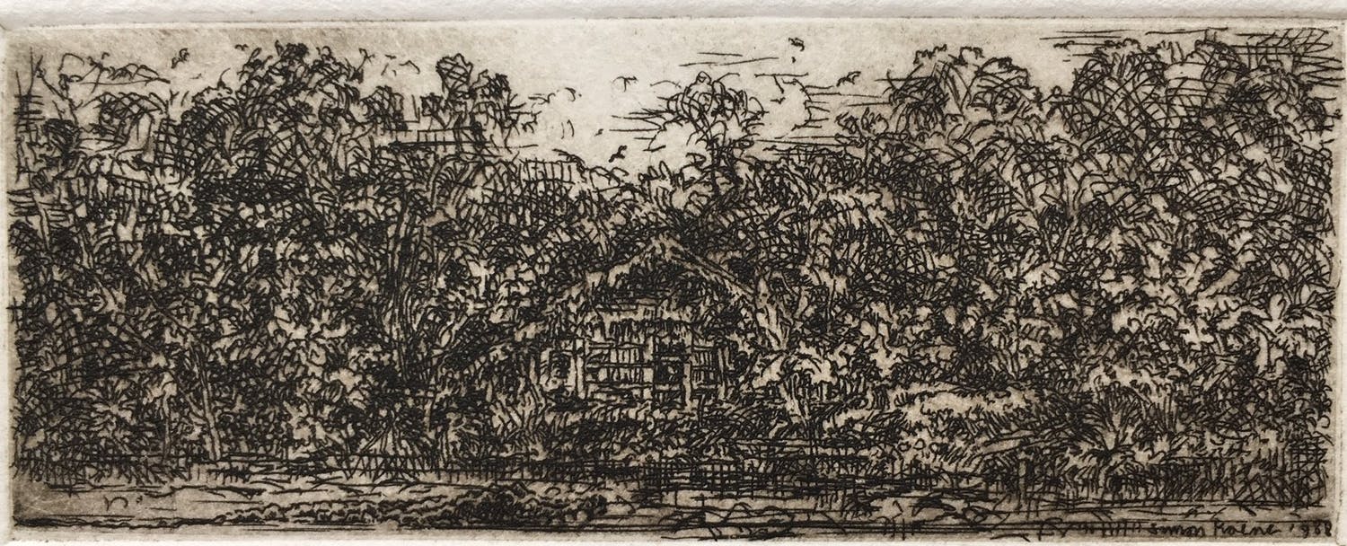 Simon Koene - Tropisch oerwoud met hut en krokodil Verkocht ...