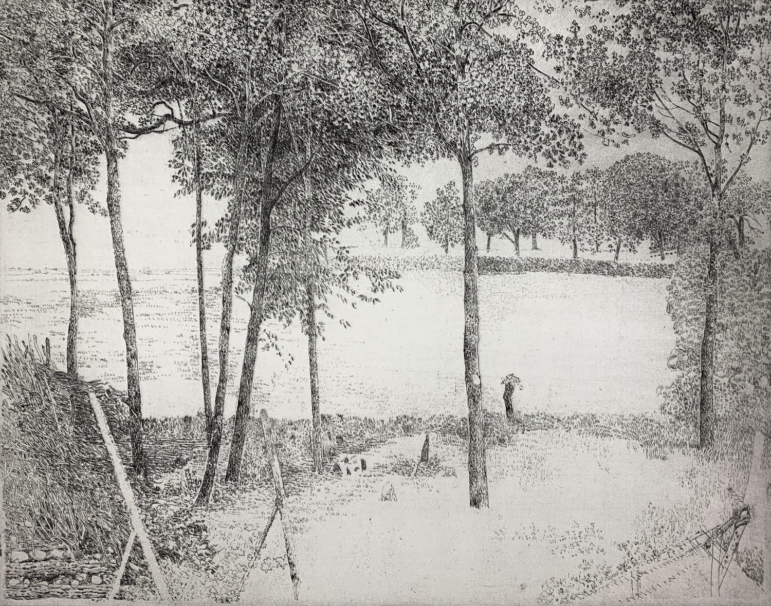 Charles Donker - ets - 'Landschap met twee stokken, Rhijnauwen ...