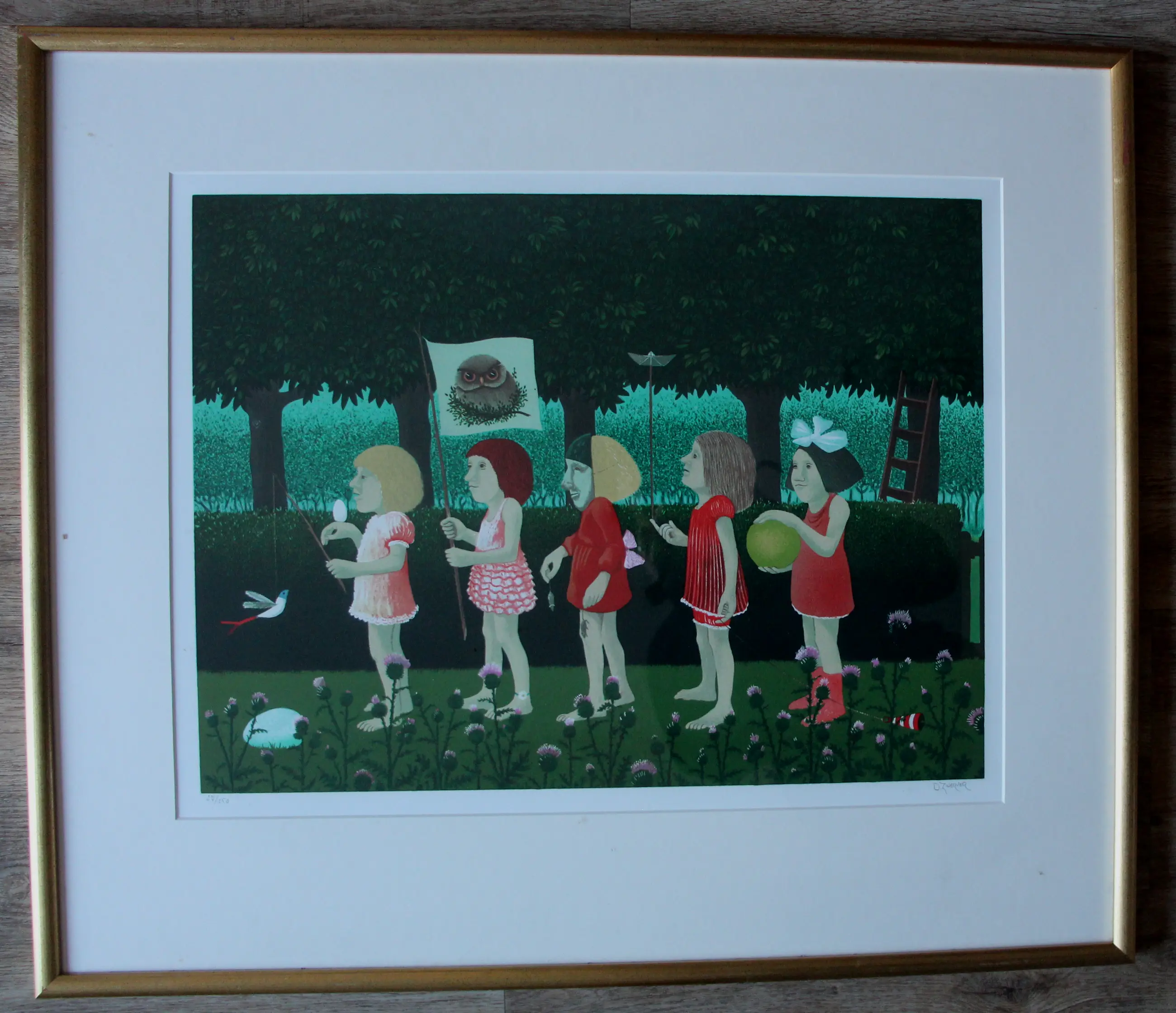 Dolf Zwerver - Ingelijste litho: Rhijnauwen 7 uur - 1971 Verkocht ...