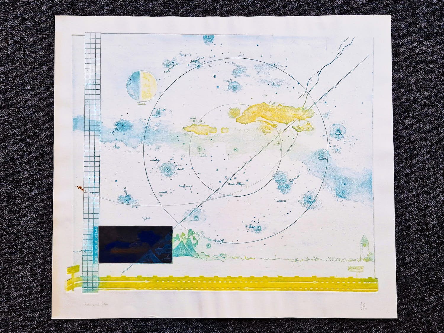 Eduard Flor - Grote handgekleurde diepdruk/reliëf Ets "Salon 13 ...