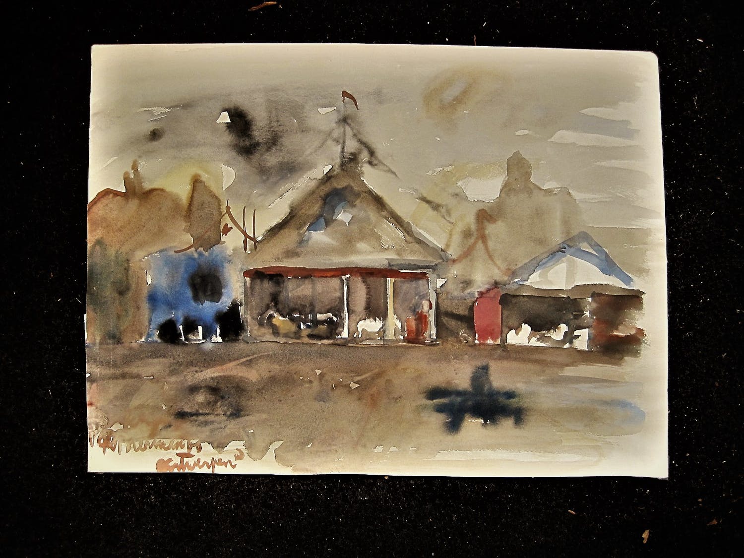 Rudi Bierman - 1960 -Gesigneerde expressionistische Aquarel "Circus in ...