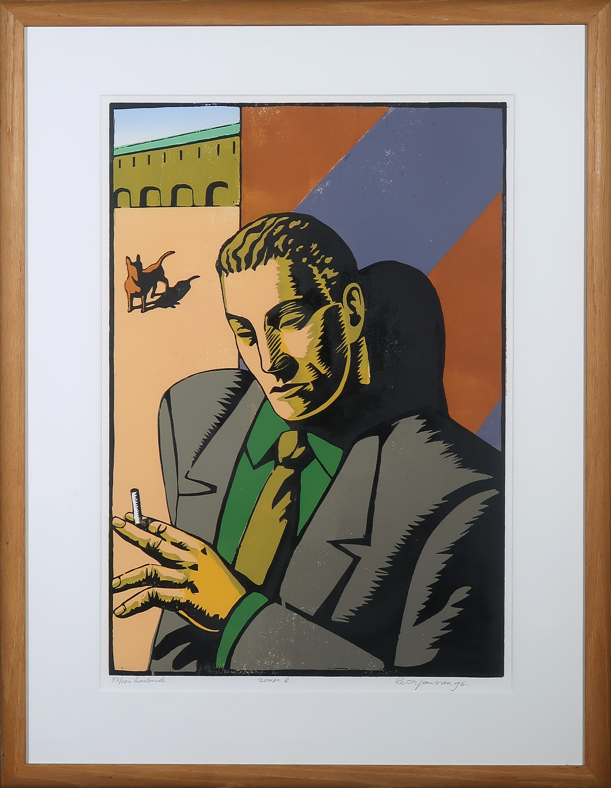 Leon Janssen - Houtsnede, Zomer - Ingelijst Verkocht | Kunstveiling.nl