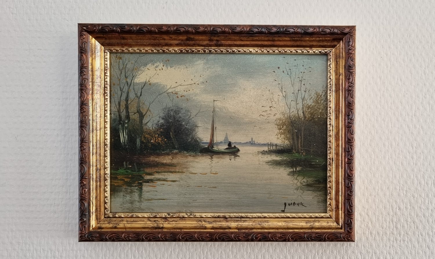 Jos van Dijk - Landschap met platbodem op het water Verkocht ...