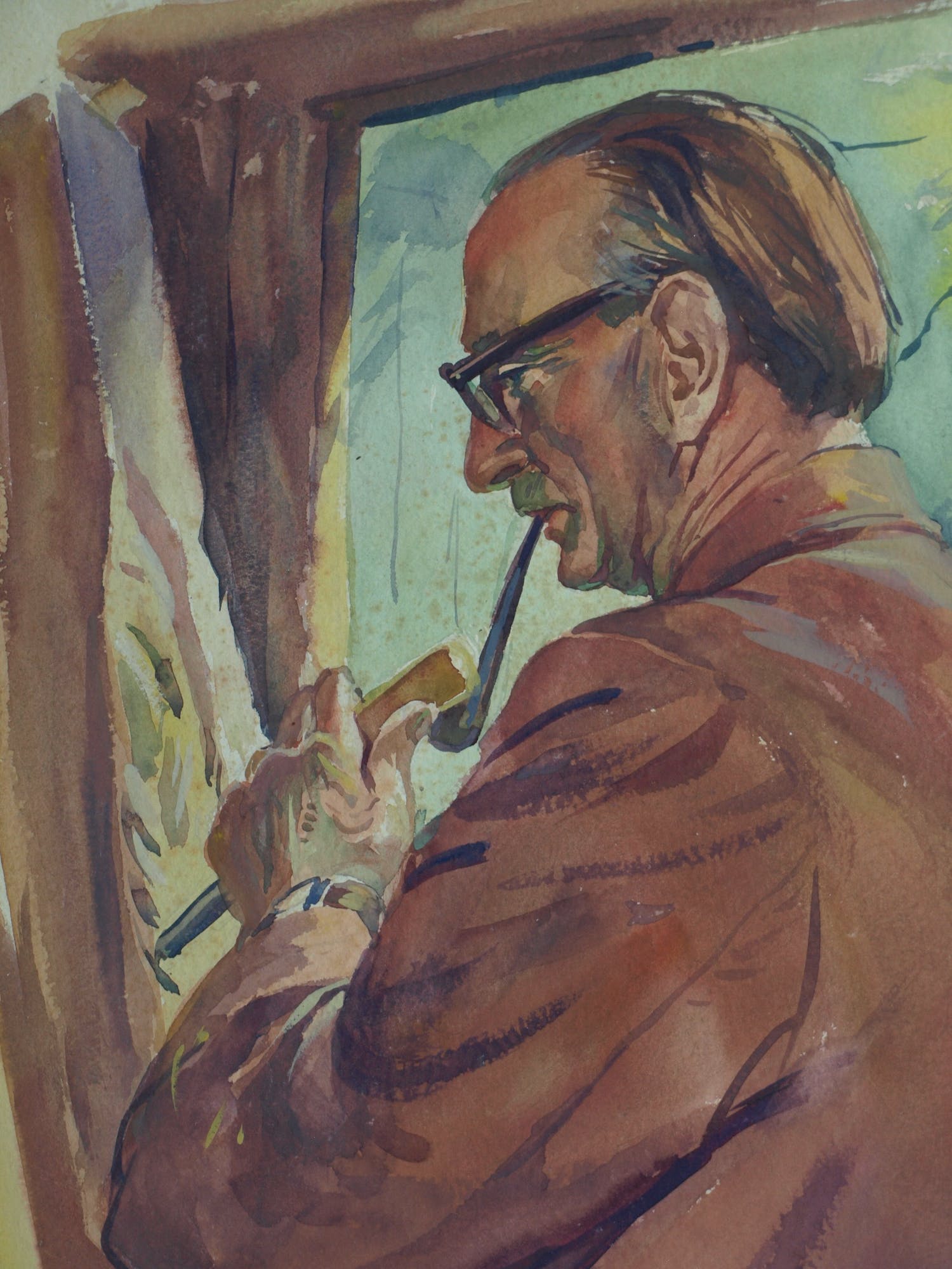 Klaas Pijlman - Gouache , Portret Cor Wijker, Egmond aan Zee – 1956 ...