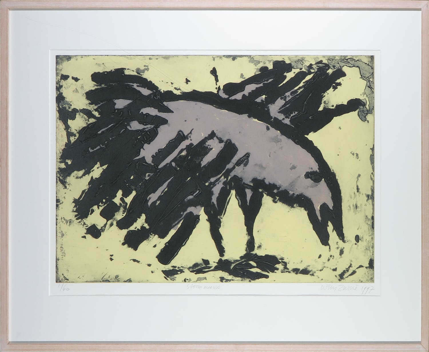 Wim Zurne - Carborundum, Storm meeuw - Ingelijst Verkocht | Kunstveiling.nl