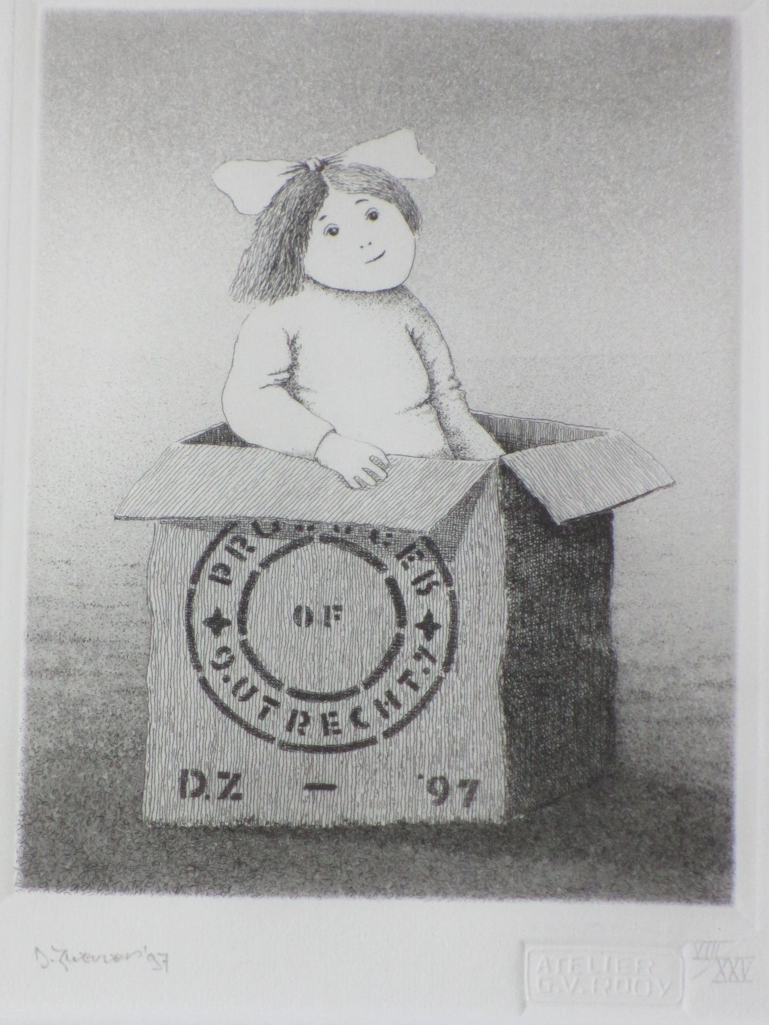 Dolf Zwerver - Meisje uit doos - Ets Verkocht | Kunstveiling.nl