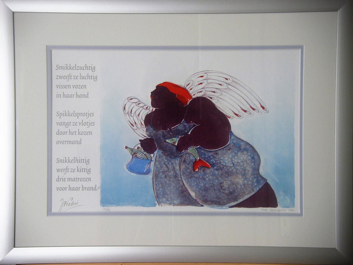 Ada Breedveld - Engel met Gedicht (mooi gelijst) Verkocht | Kunstveiling.nl