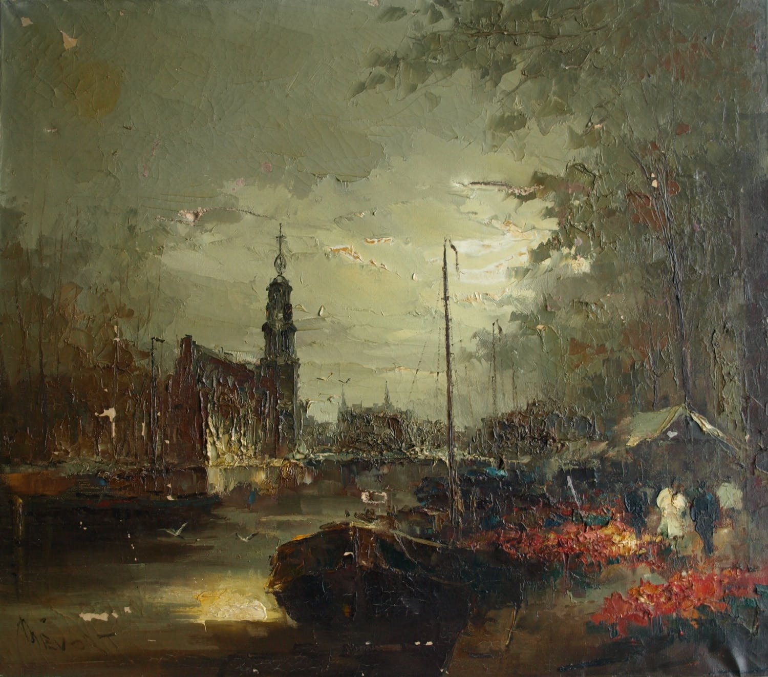 Jan Bevort - Olieverf op doek , Bloemenmarkt Singel Amsterdam ...