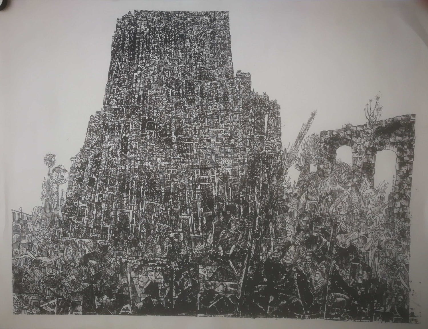 Jan Bernard Meinen - Grote pentekening. Stad. Verkocht | Kunstveiling.nl